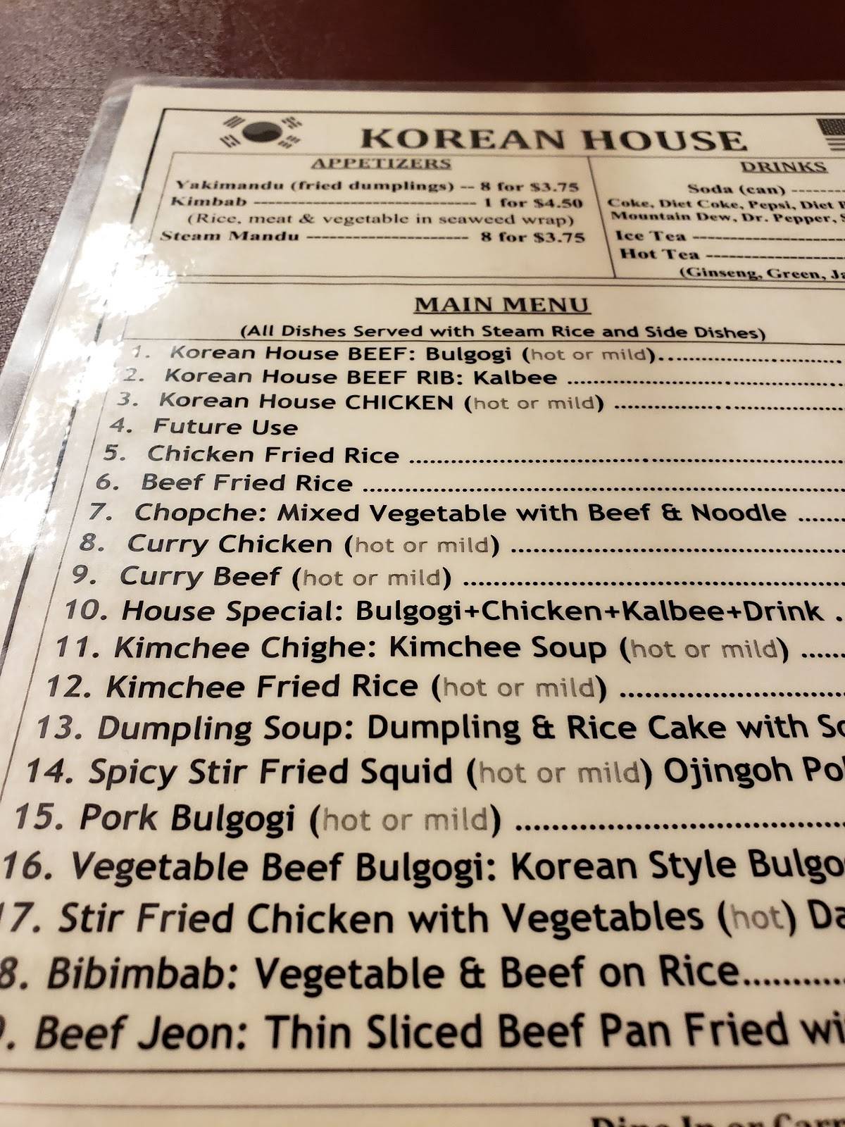Menu at Korean House Restaurant, Bellevue