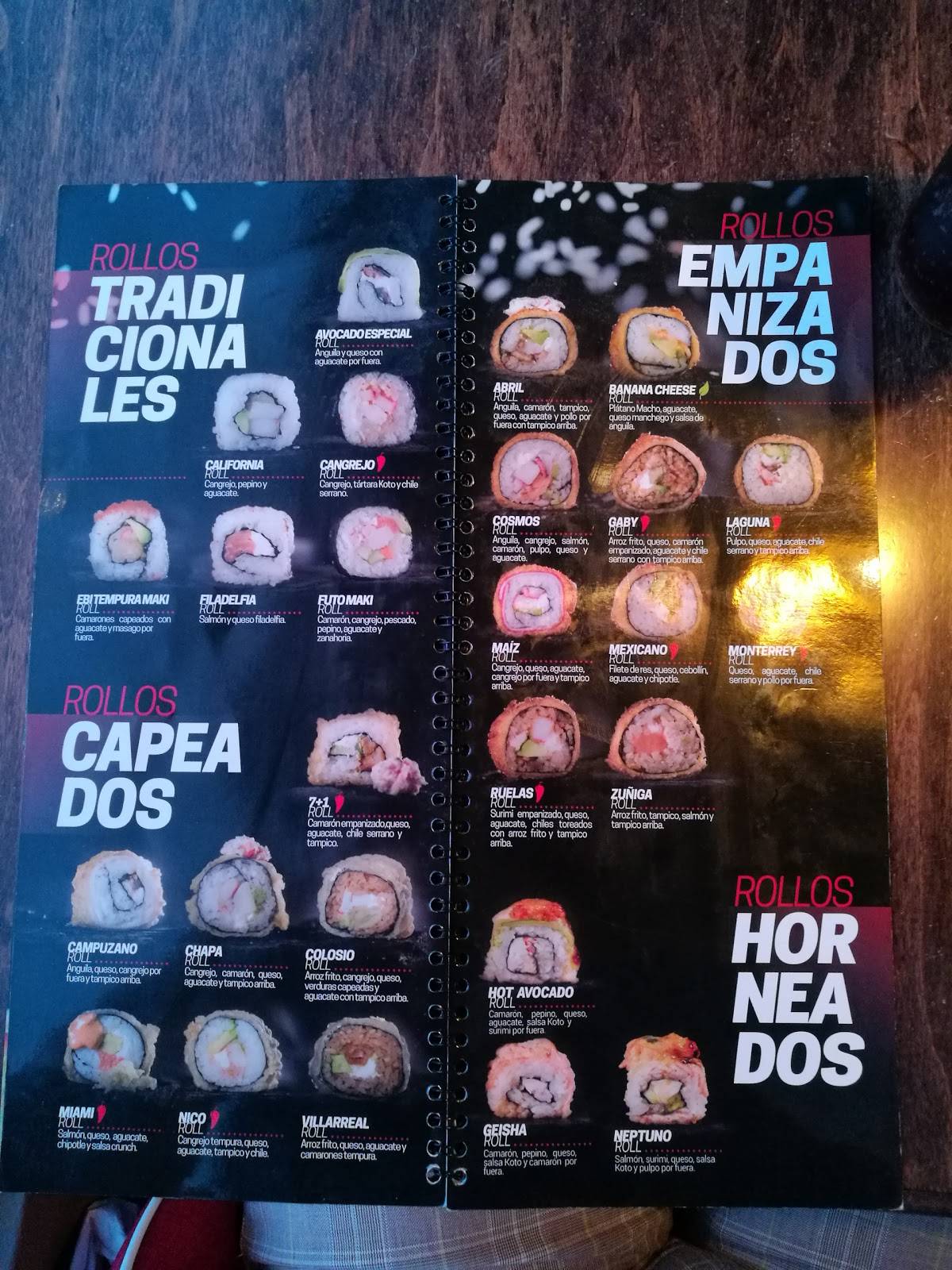 Carta de Koto sushi bar Revolución, Monterrey, Av. Revolución 3803