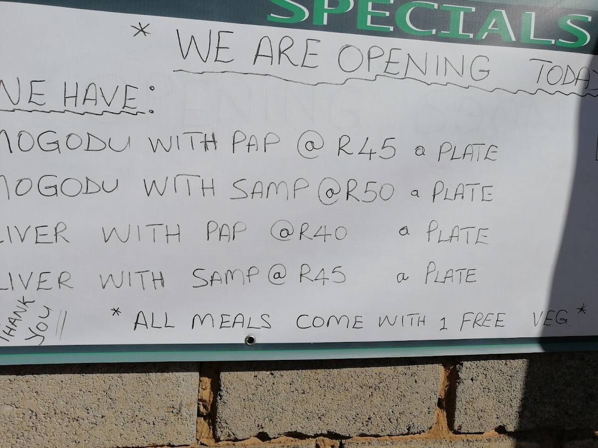 Menu at Kwa-Mavi Mogodu And Liver restaurant, Soweto