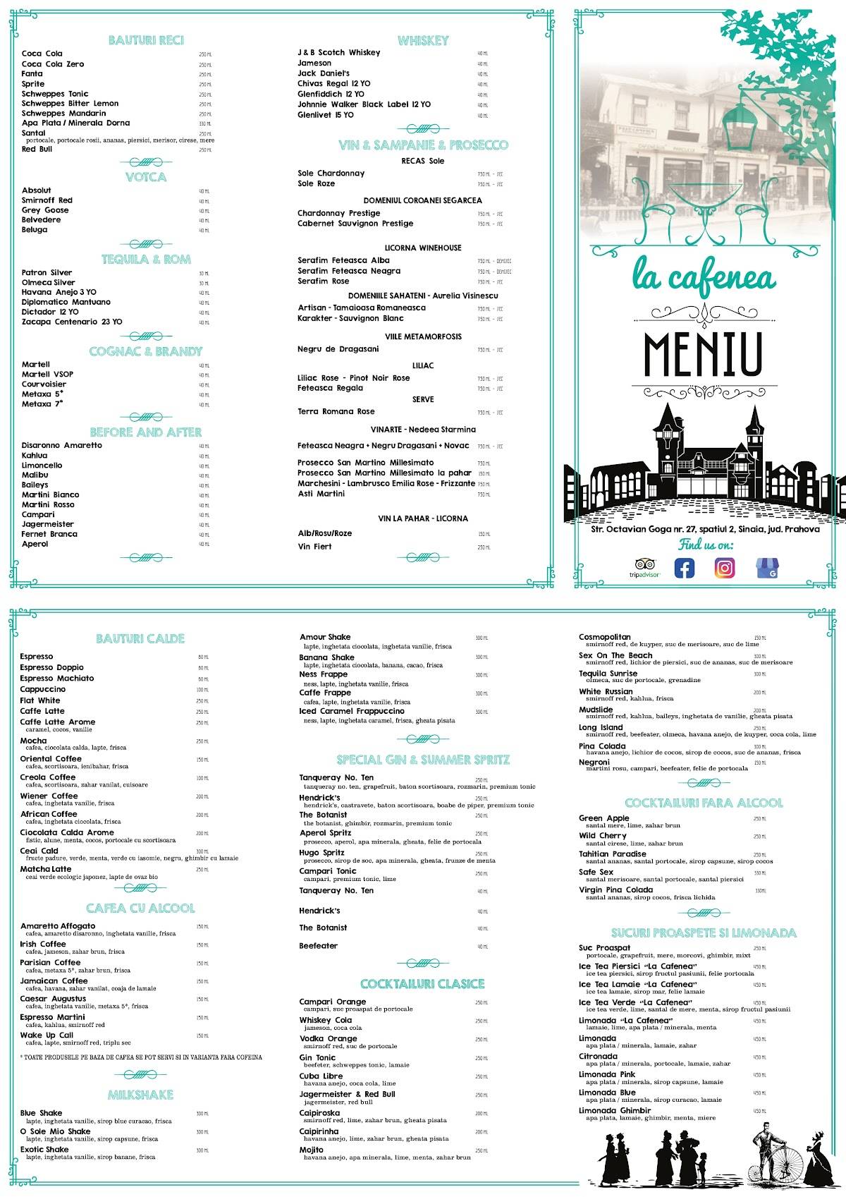 Menu at La Cafenea, Sinaia