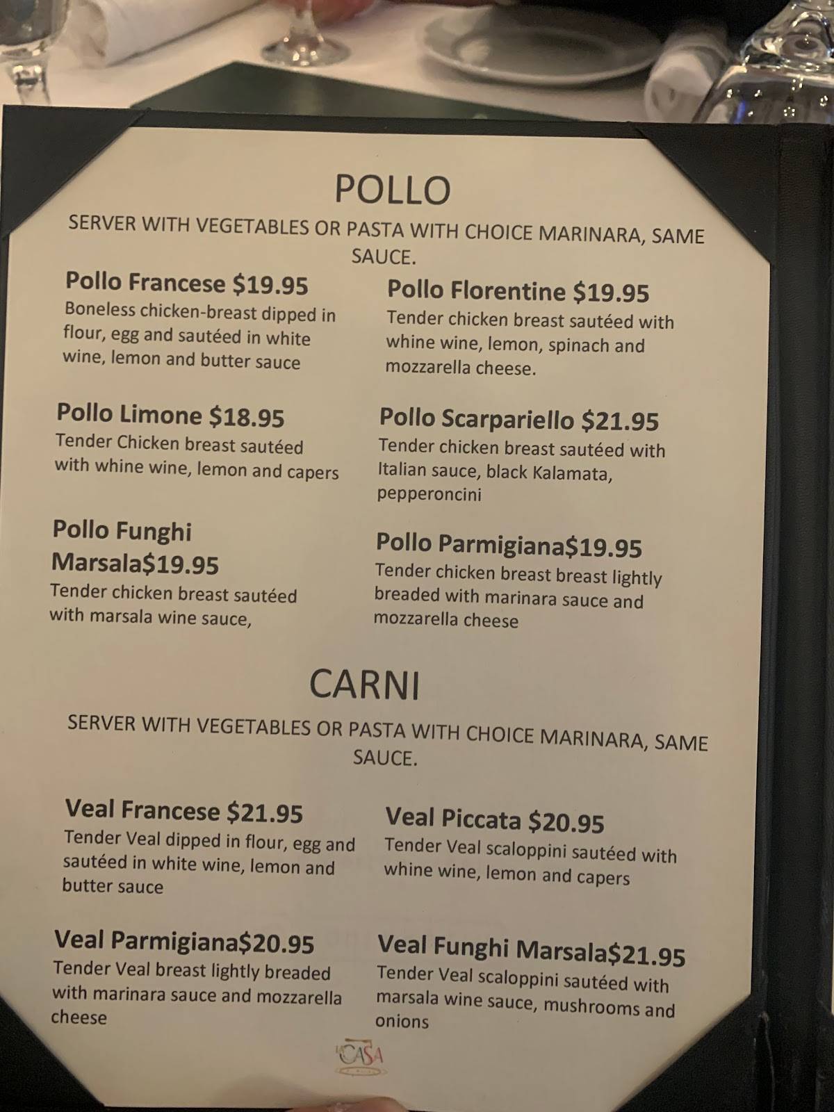 Menu at La Casa Di Norma restaurant, Crystal River
