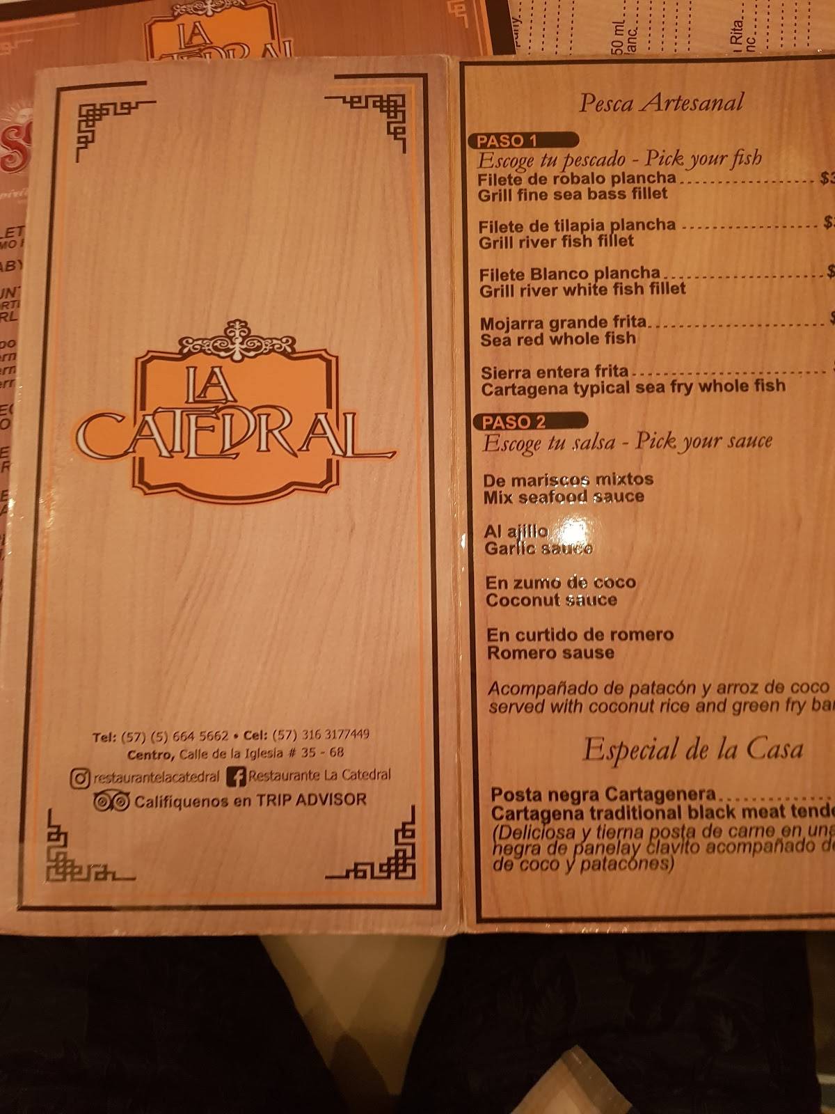 Menu at La Catedral Restaurante, Cartagena