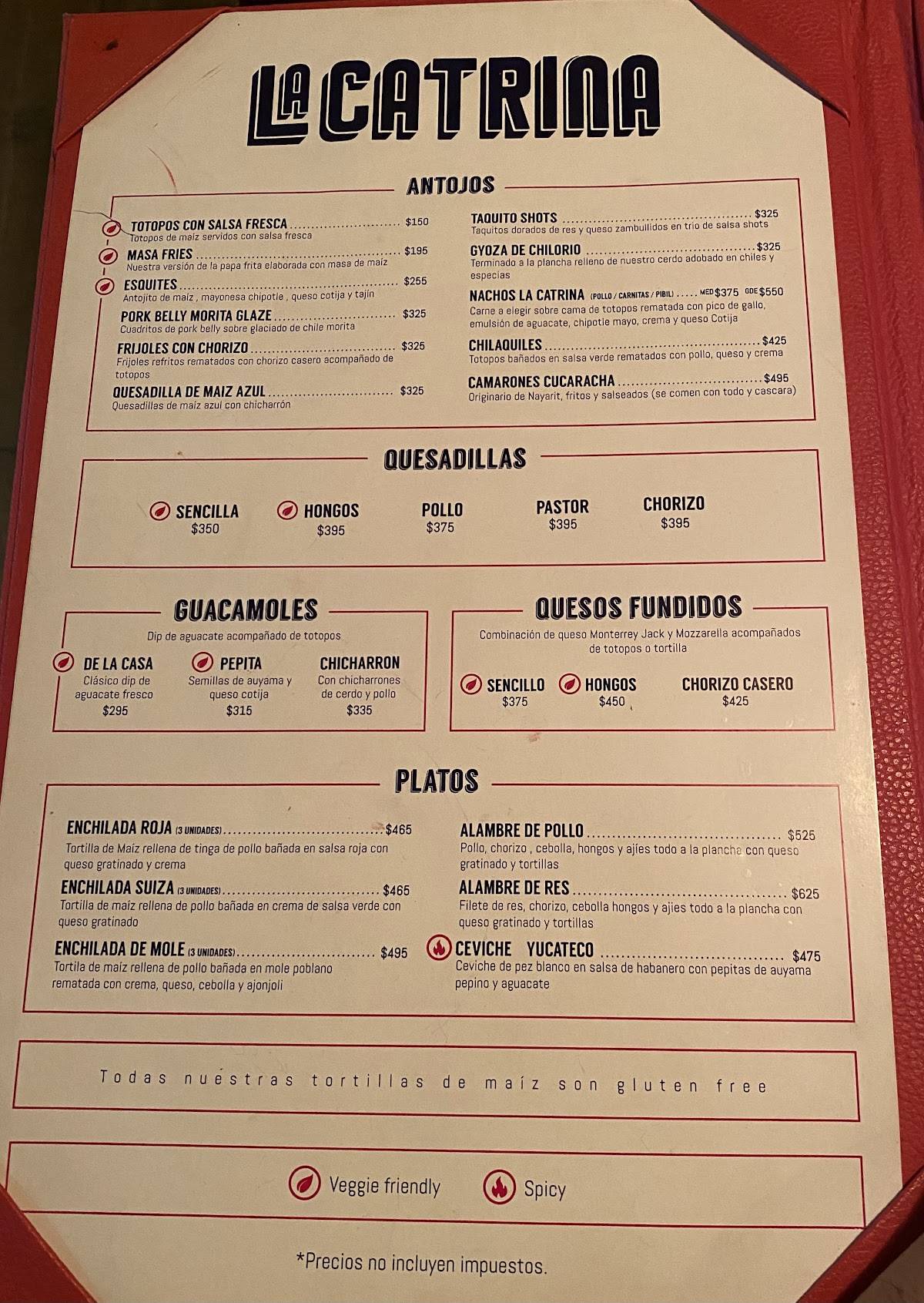 Menu at La Catrina restaurant, Santo Domingo, C. Max Henriquez Ureña