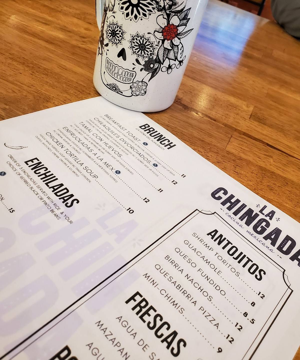 Menu at La Chingada Cocina Mexicana restaurant, Tucson
