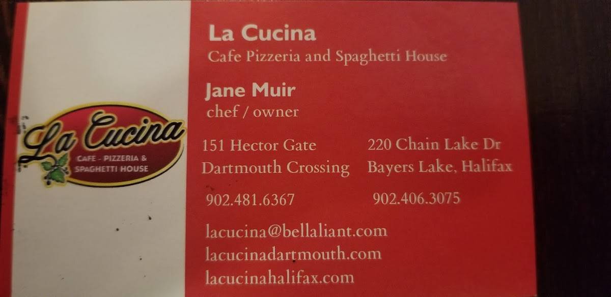 Menu at La Cucina Cafe Pizzeria and Spaghetti House, Dartmouth