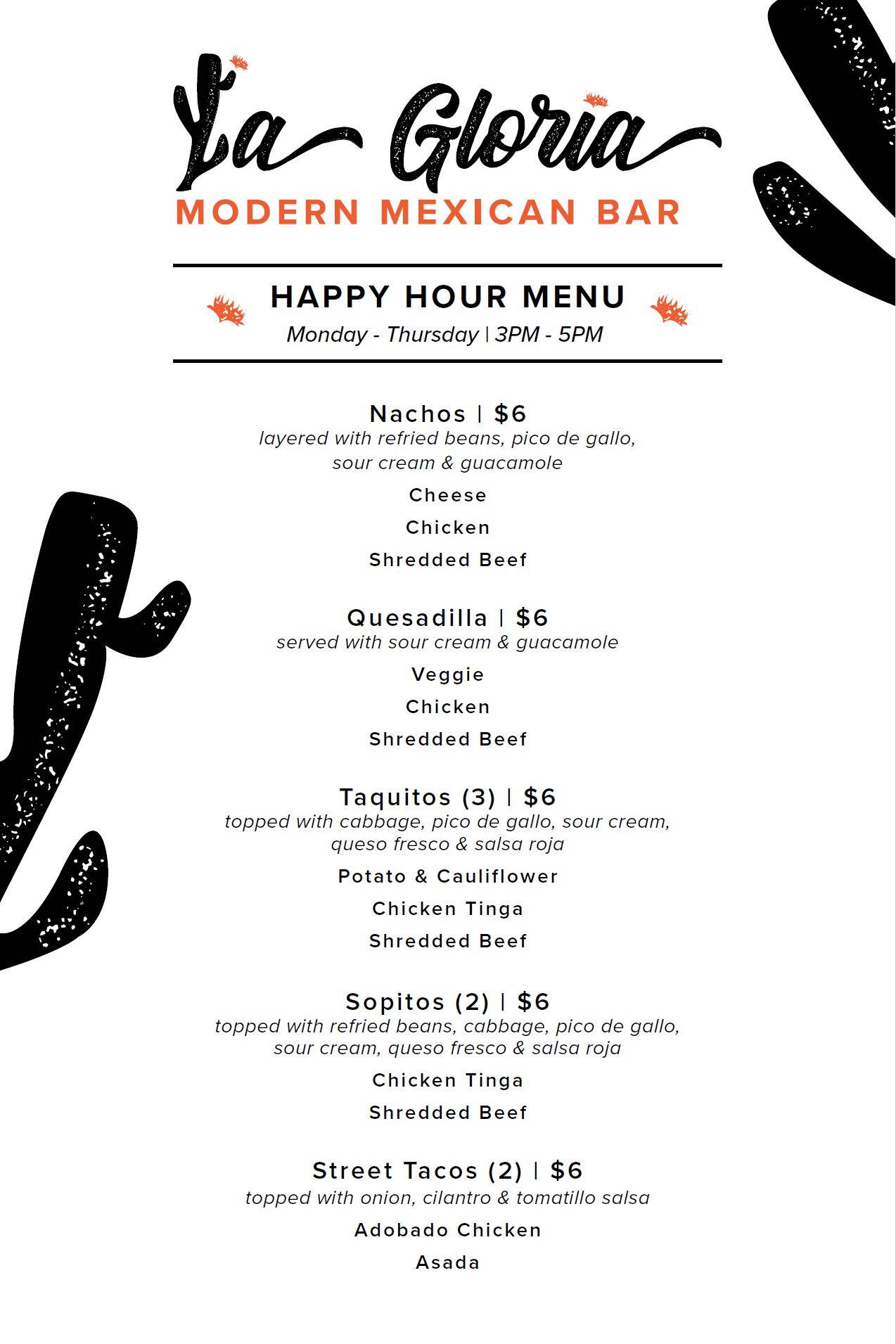 Menu at La Gloria Modern Mexican Bar, Bothell