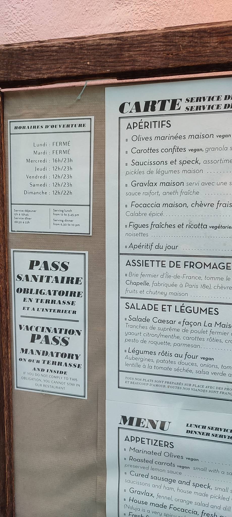 Menu at La Maison Rose restaurant, Paris, 2 Rue de l'Abreuvoir