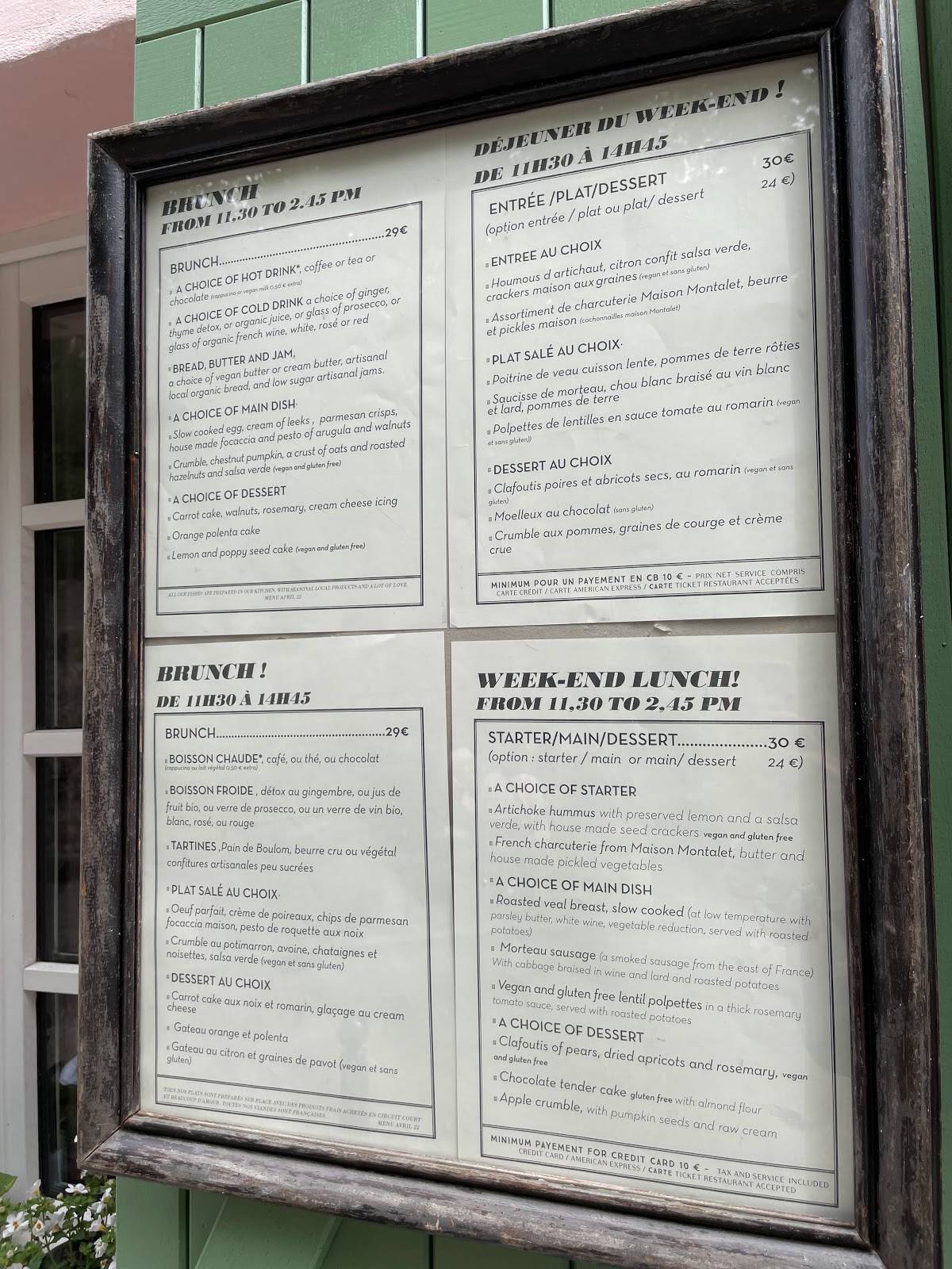 Menu at La Maison Rose restaurant, Paris, 2 Rue de l'Abreuvoir