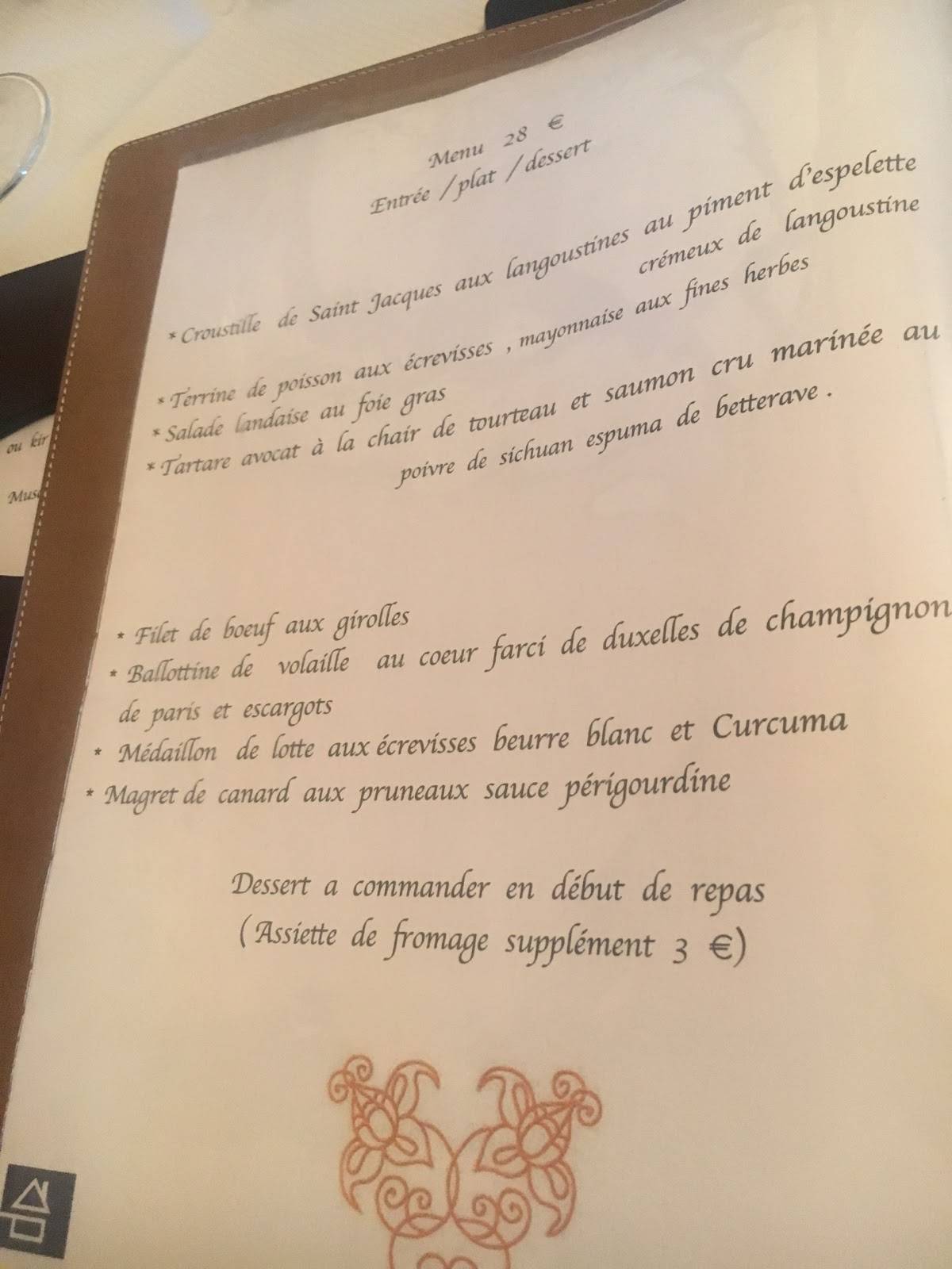 Menu au La Petite Forge restaurant, Villiers-le-Bâcle