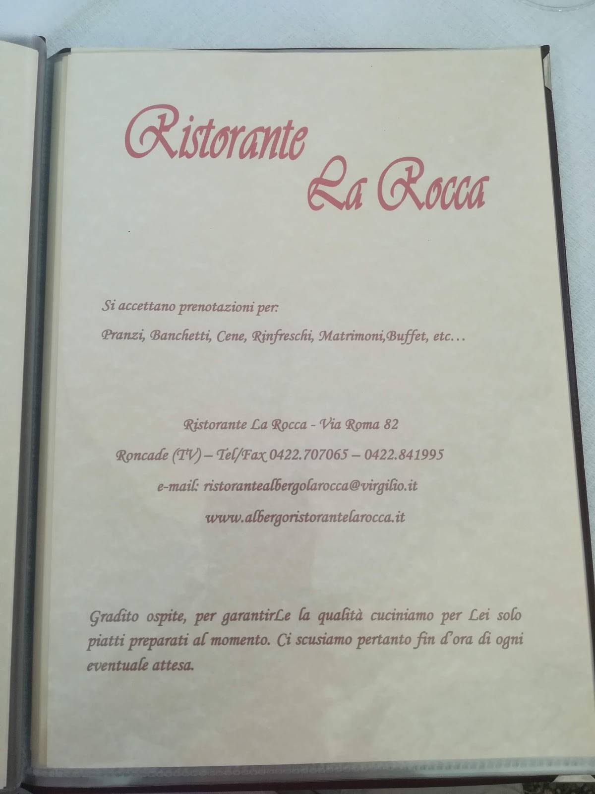 Menu da La Rocca ristorante, Roncade