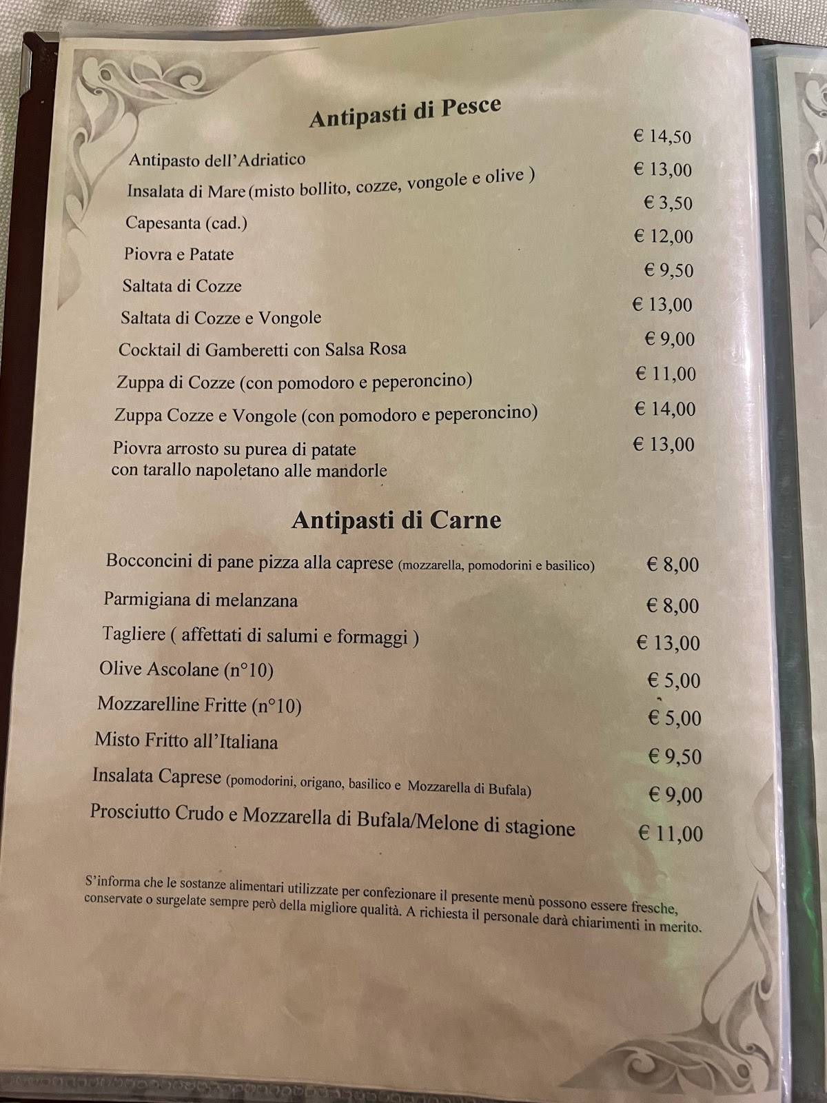 Speisekarte von La Rocca restaurant, Roncade