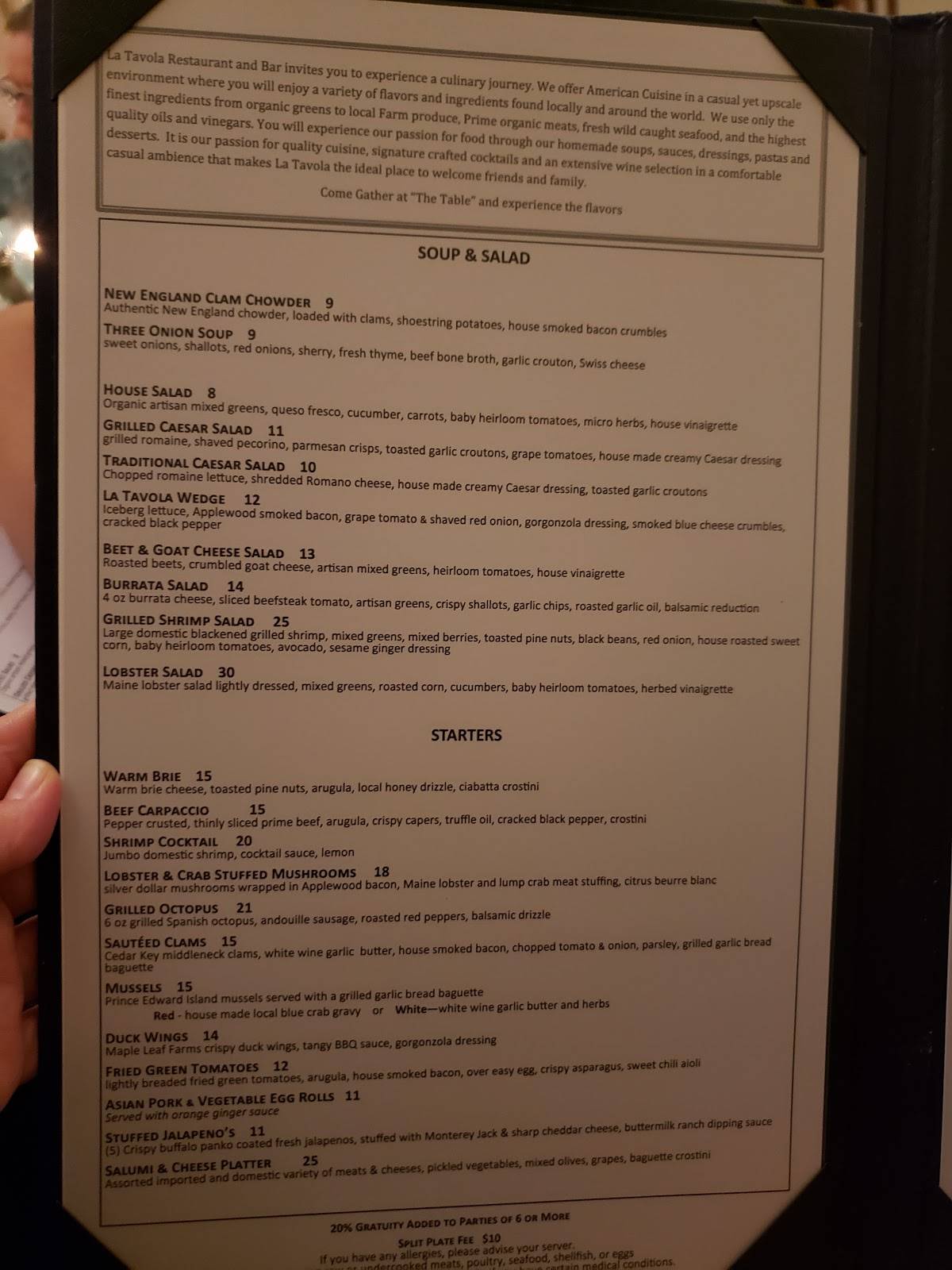 Menu at La Tavola Restaurant and Bar, Marco Island