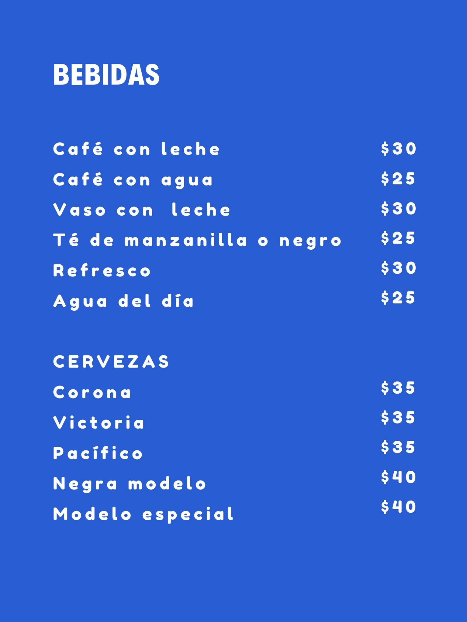 Menu at La Tonina restaurant, Mexico City