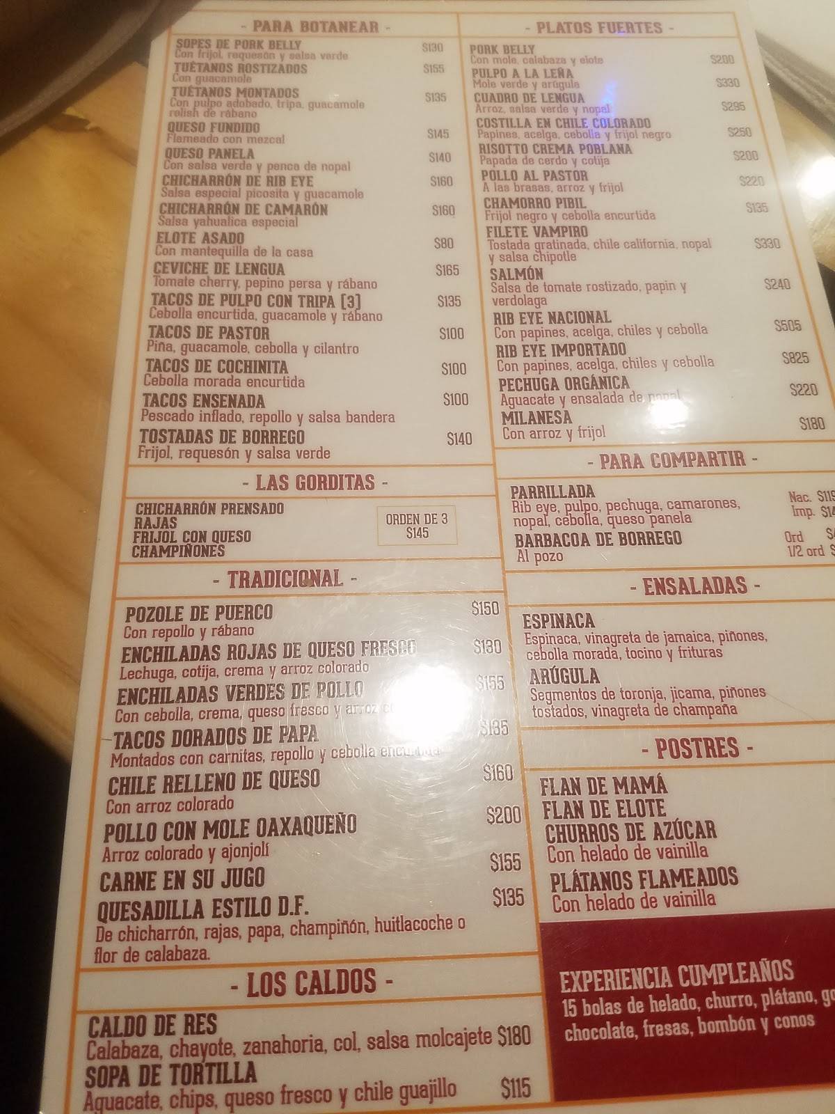 Carta del restaurante La casa del Julia, Mexicali
