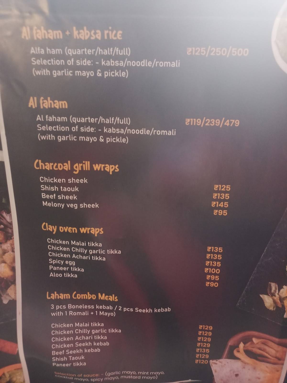 Menu at Laham Wraps & Grills, Thiruvananthapuram