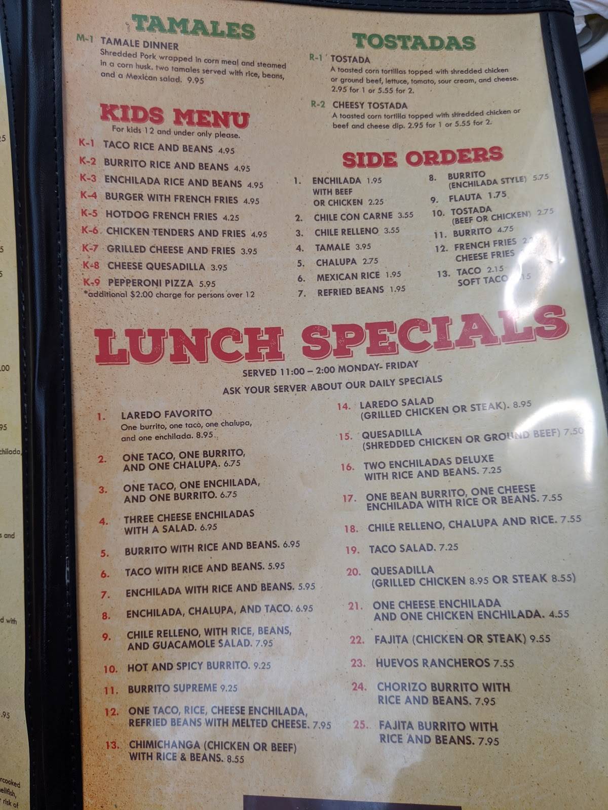 Menu at Laredo Mexican Restaurant, Lake Butler