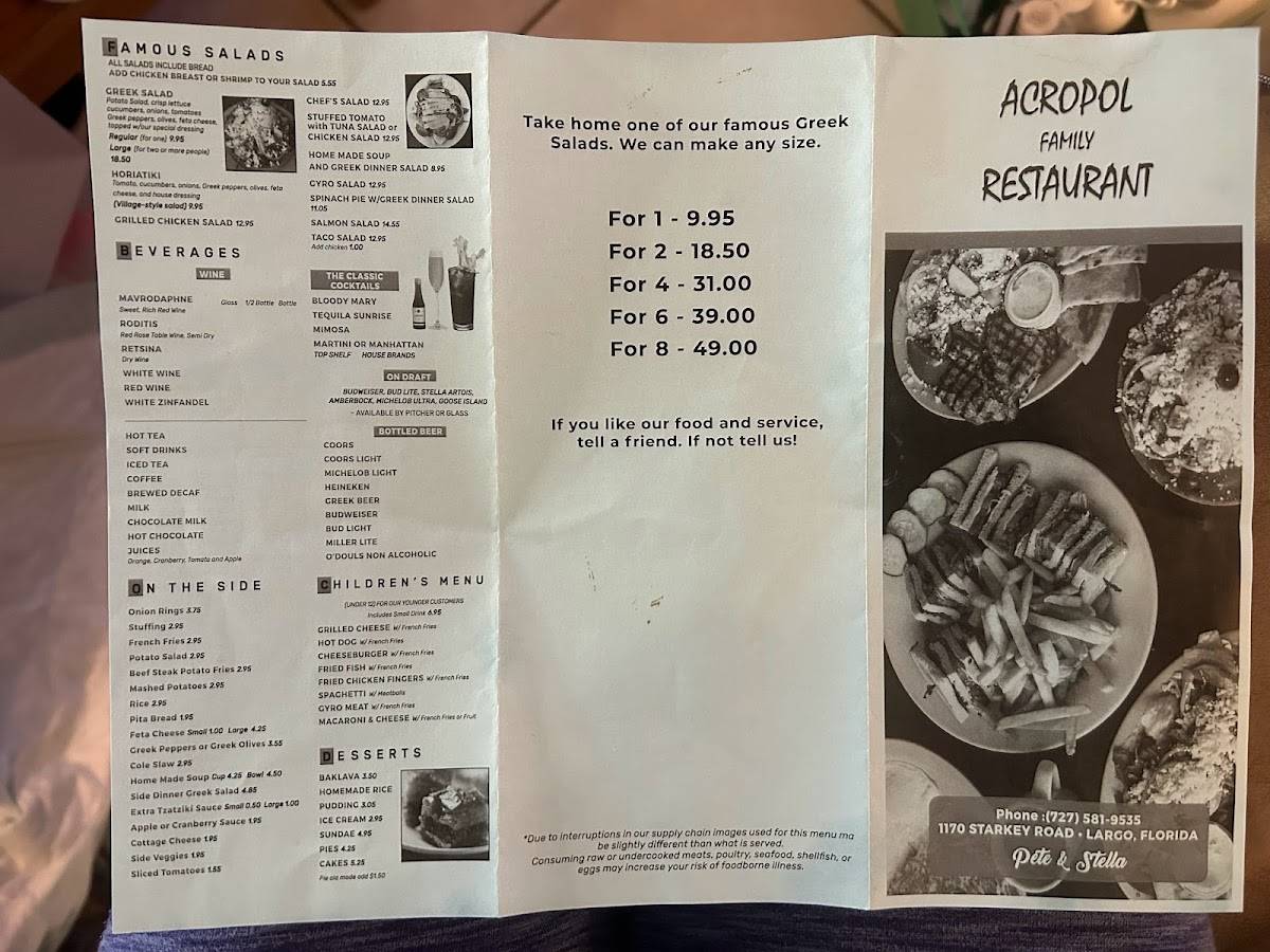 Menu at Acropol Family Restaurant, Largo