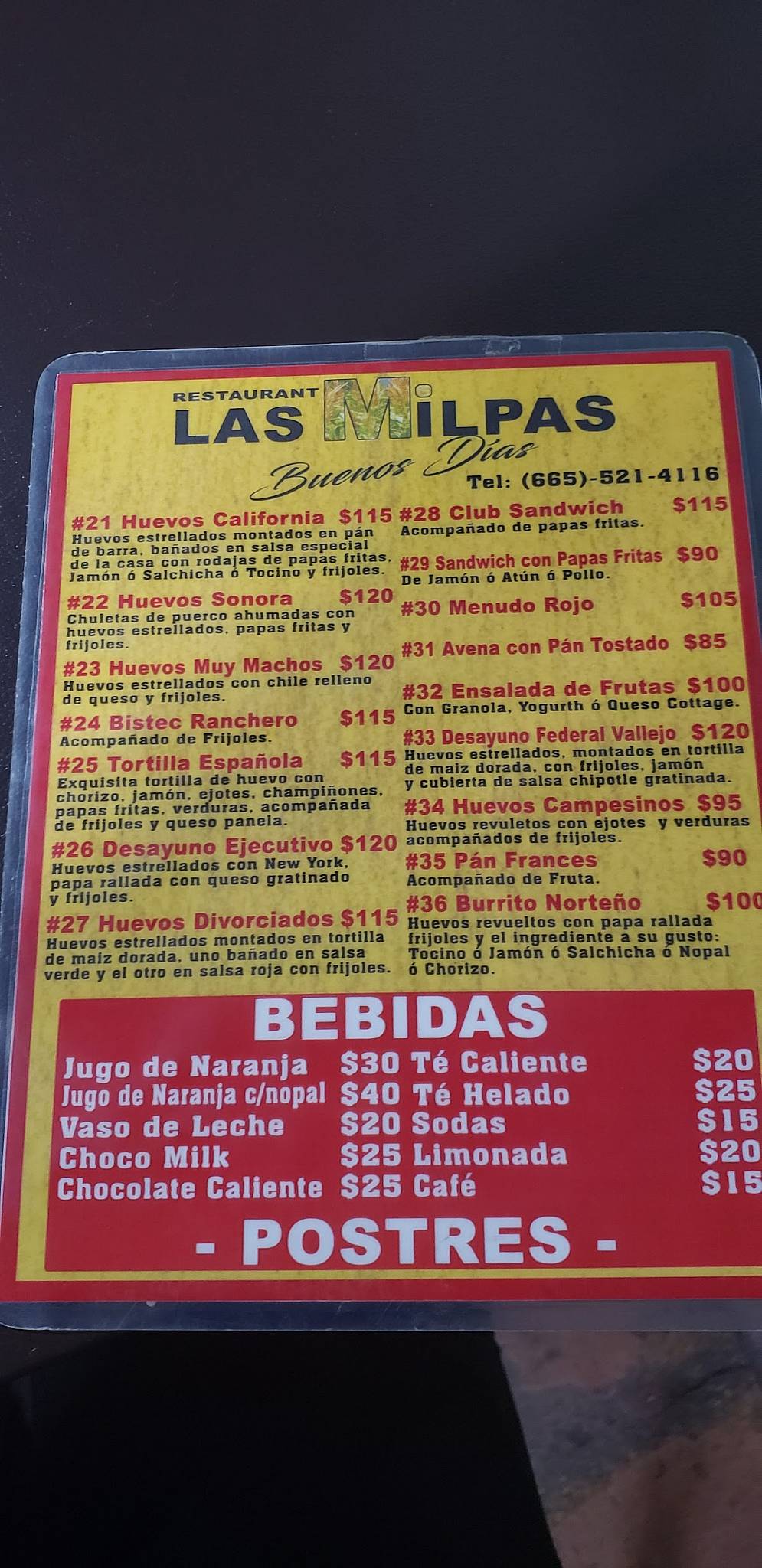 Carta del restaurante Las Milpas, Tecate, México 2 10