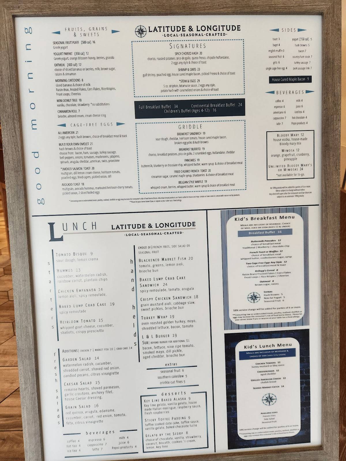Menu at Latitude & Longitude restaurant, Orlando, World Center Dr