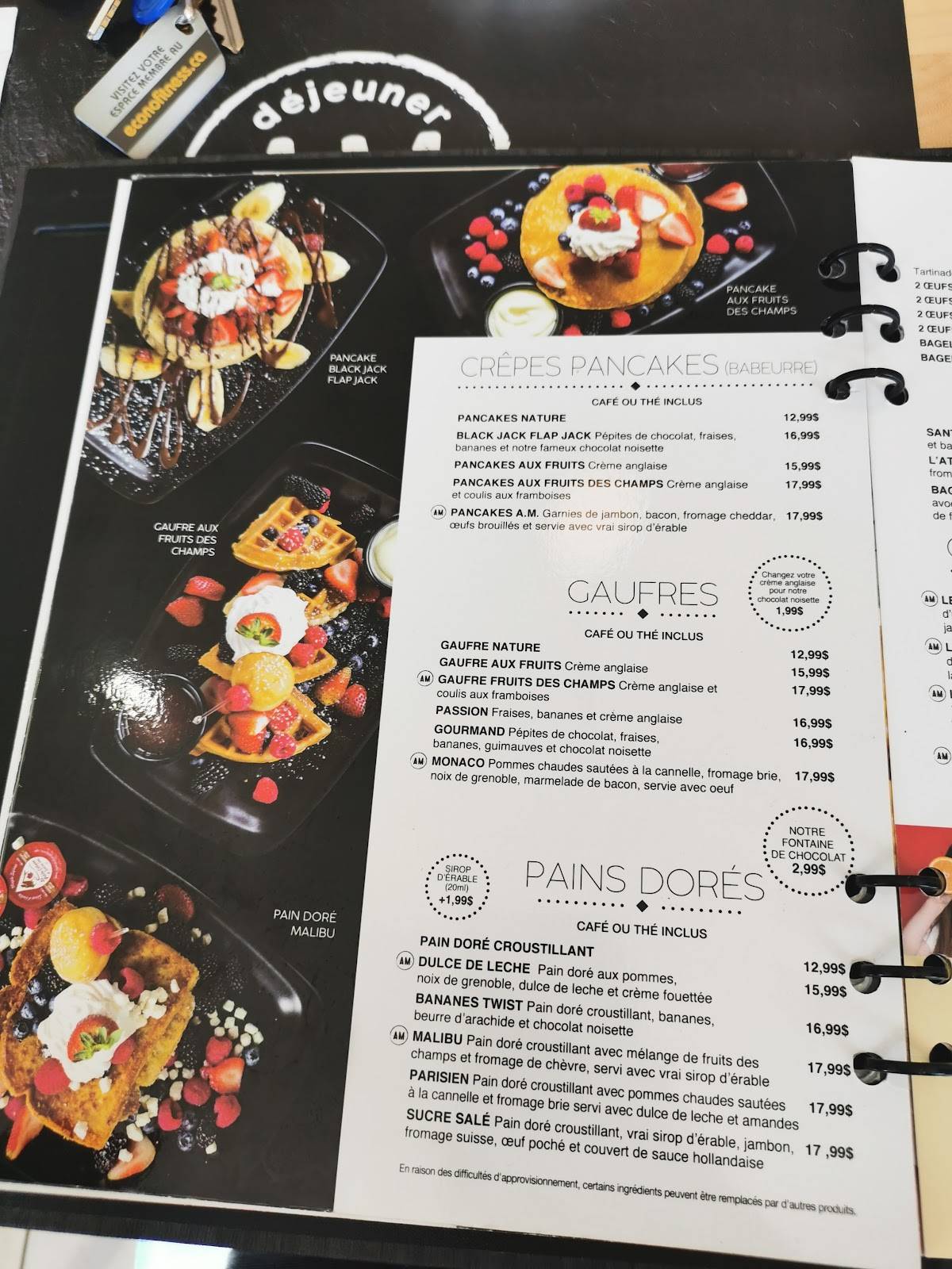 Menu au A.M. Déjeuner Dîner restaurant, Laval, Boulevard des Laurentides