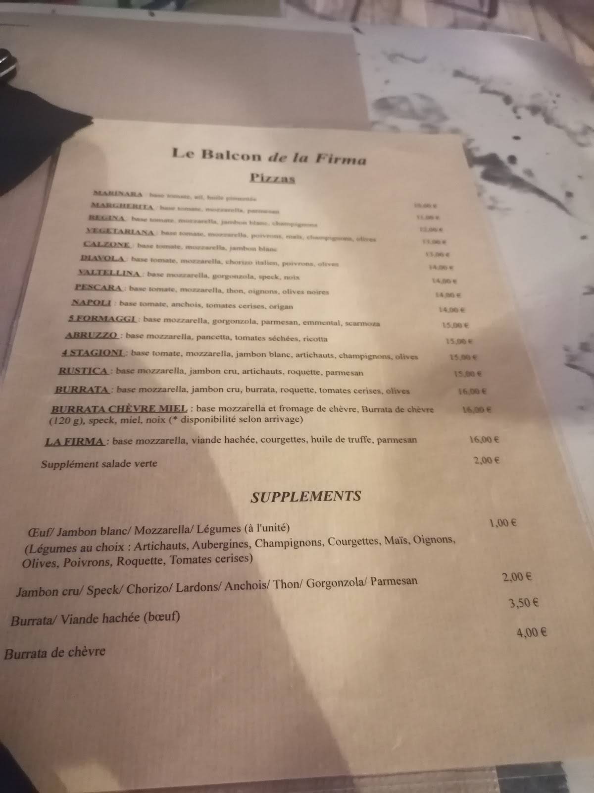 Menu au Le Balcon de la Firma restaurant, Boulazac