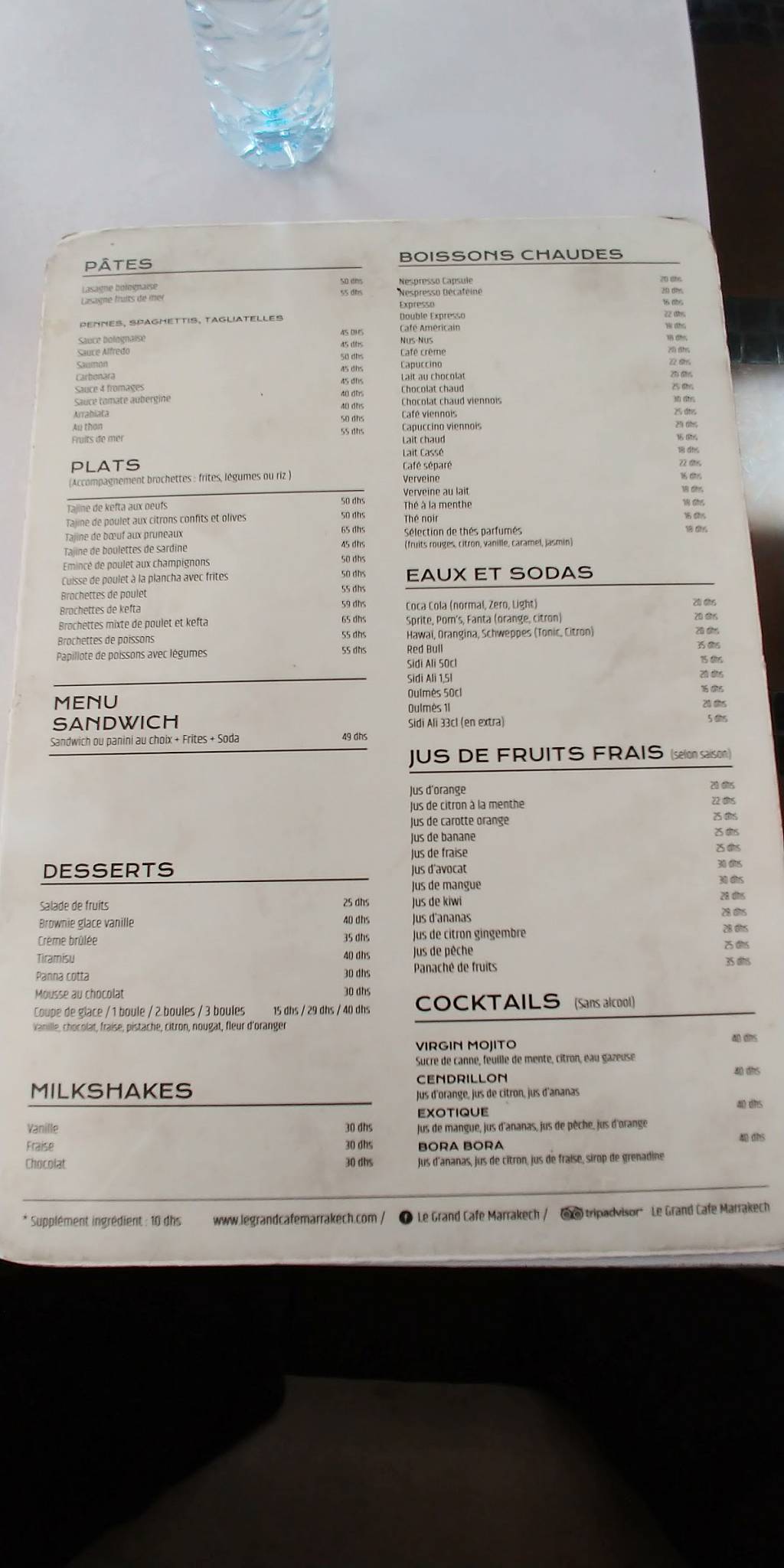 Speisekarte von Le Grand Cafe Marrakech, Marrakesch