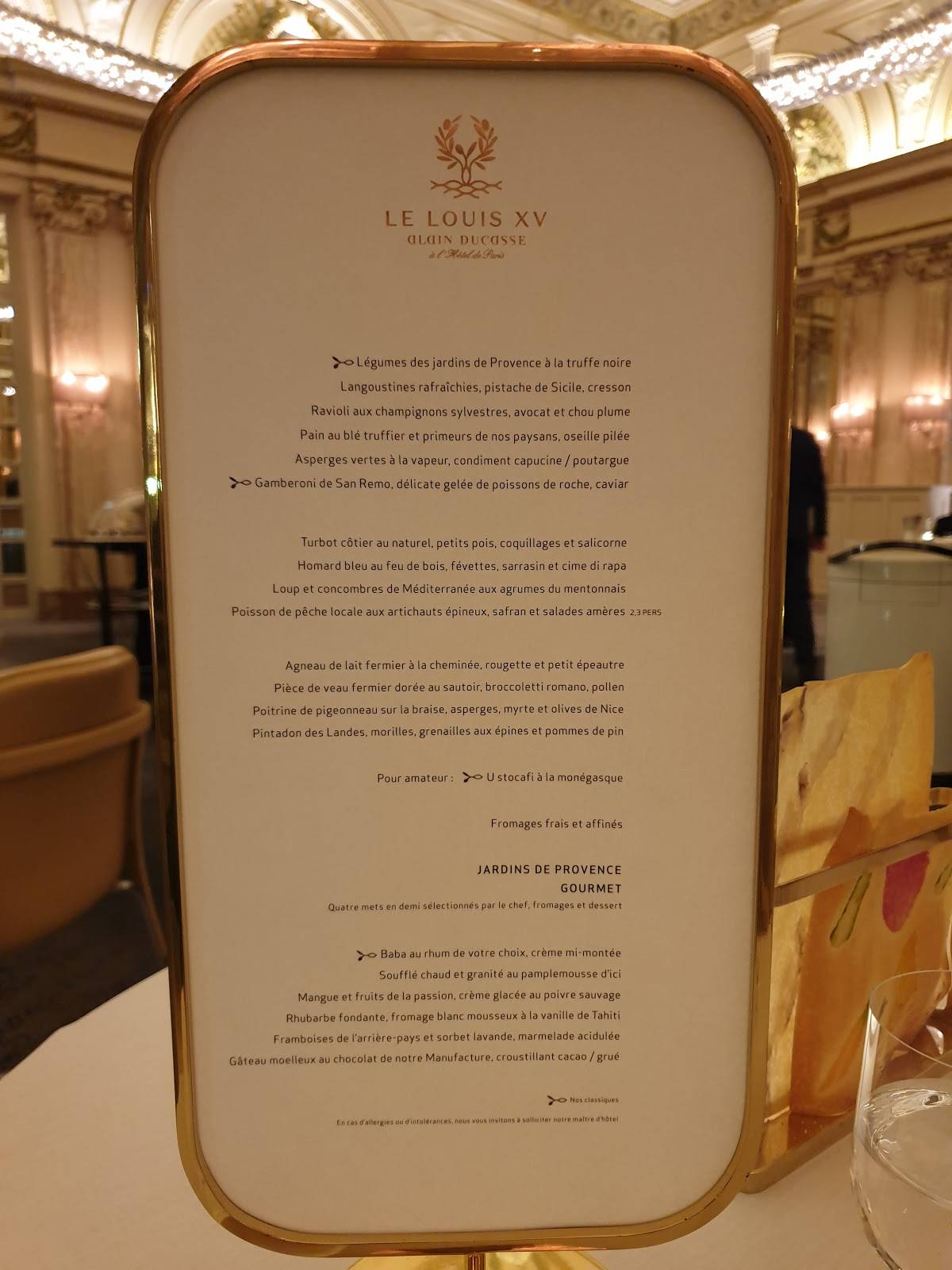 Menu at Le Louis XV - Alain Ducasse à l'Hôtel de Paris restaurant ...