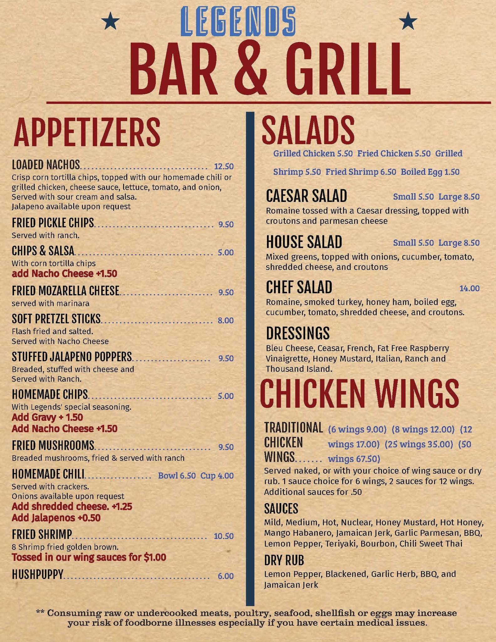 Menu at Legends Sports Bar And Grill, Maggie Valley