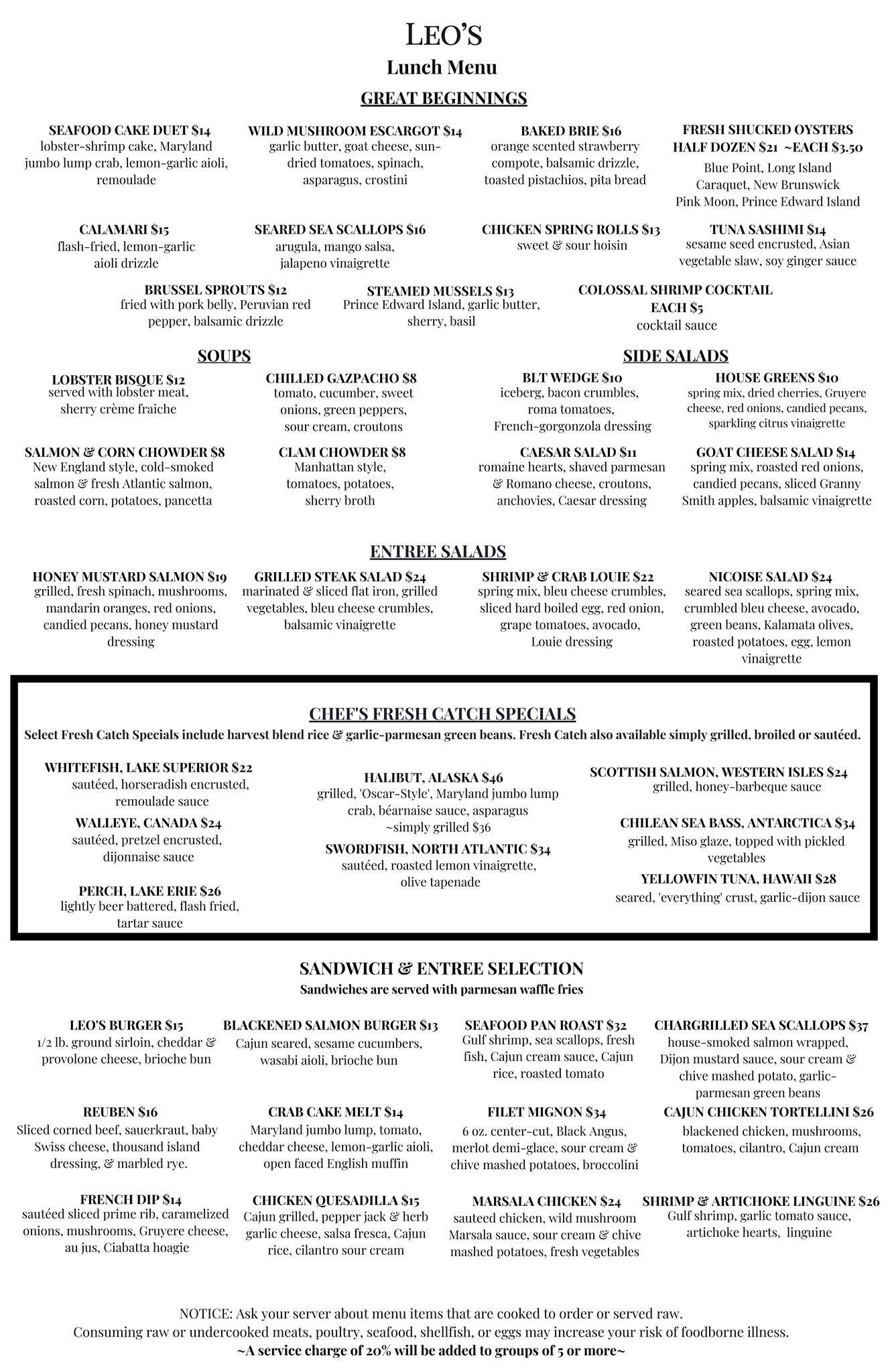 Menu at Leo's Seafood Restaurant & Bar, Grand Rapids