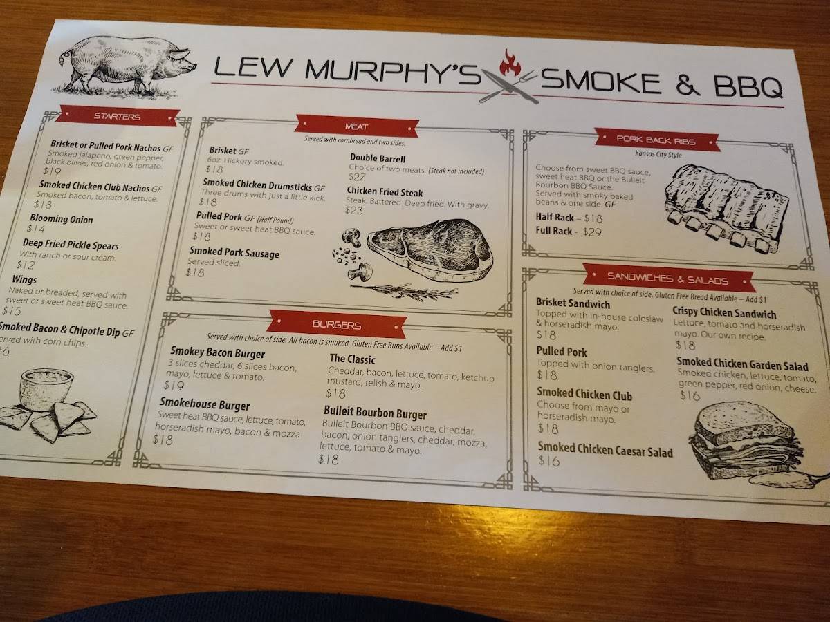 Menu at Lew Murphy's Smoke & BBQ, New Minas