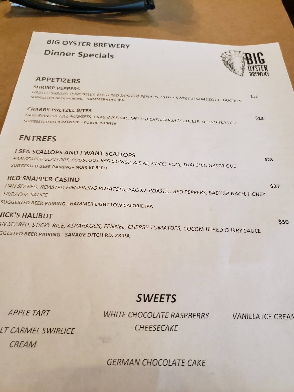 Menu at Big Oyster Brewery pub & bar, Lewes