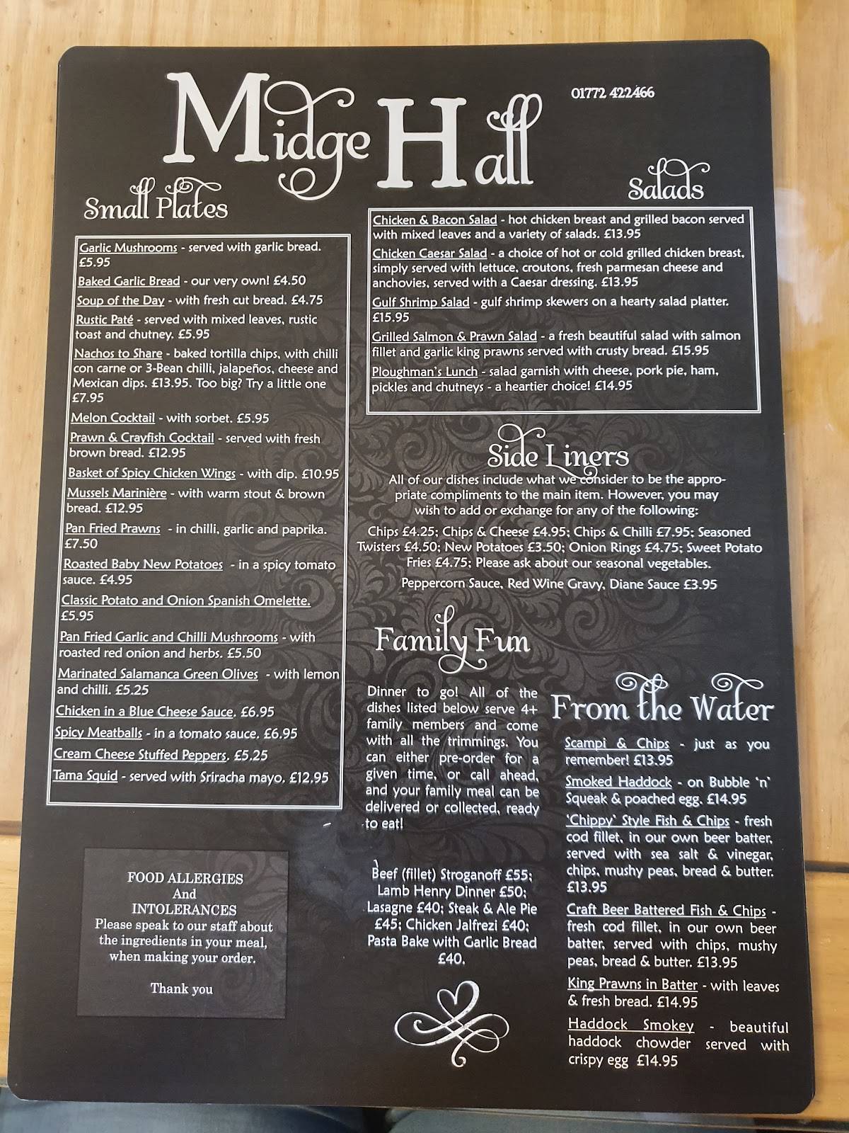 Menu at Midge Hall pub & bar, Leyland