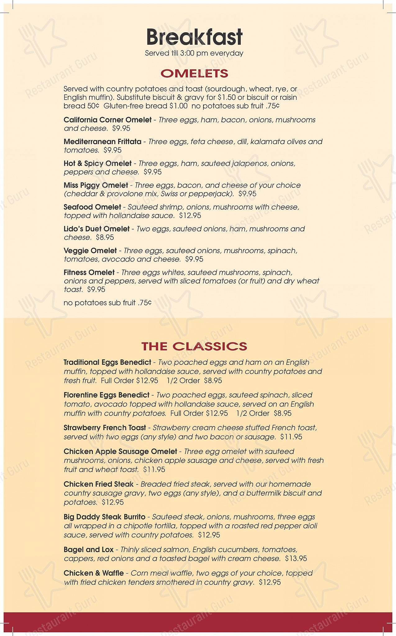 Menu at Lido Café and Bakery, Carmichael, Fair Oaks Blvd