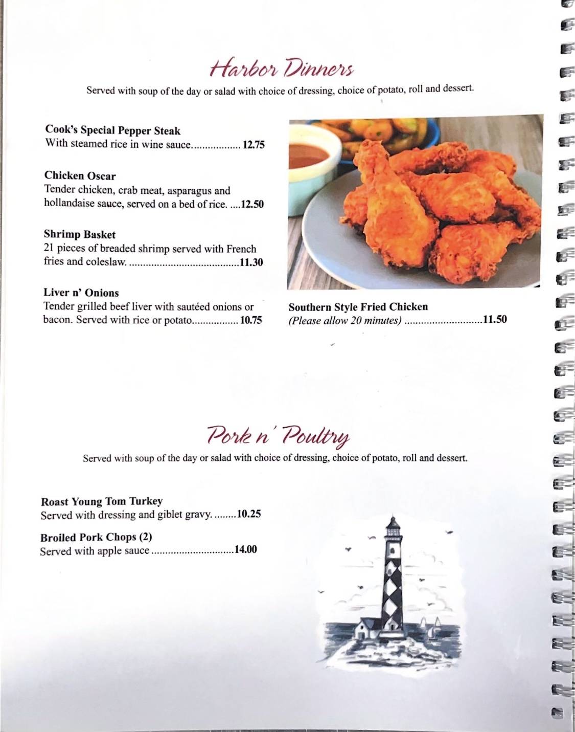 Menu at Lighthouse Restaurant, Michigan City