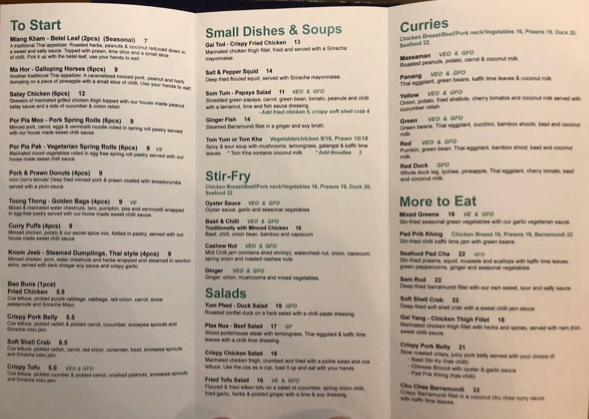 Menu at Imm Oon Thai Restaurant & Bar, Lilydale