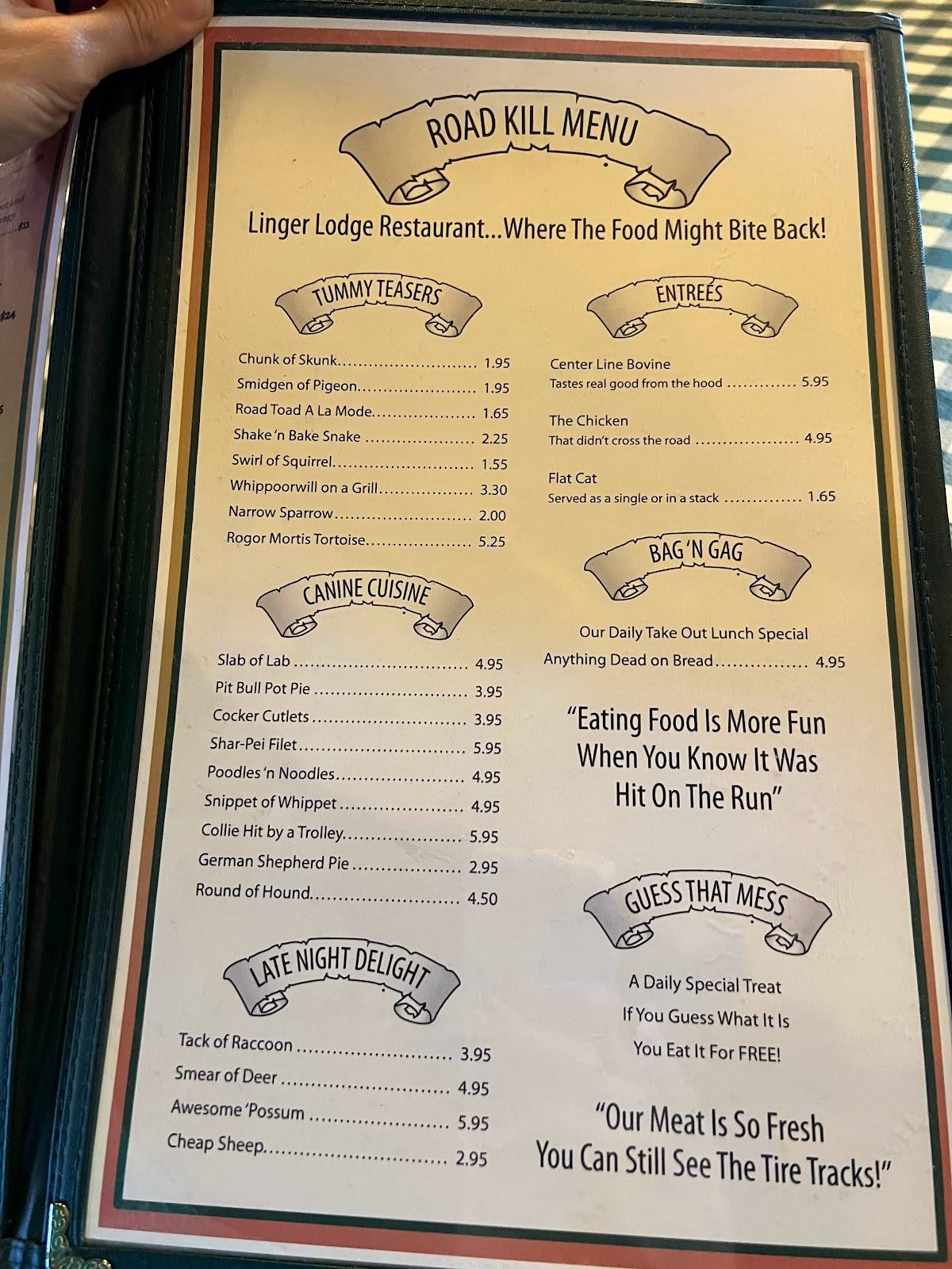 Menu at Linger Lodge Restaurant, Bradenton