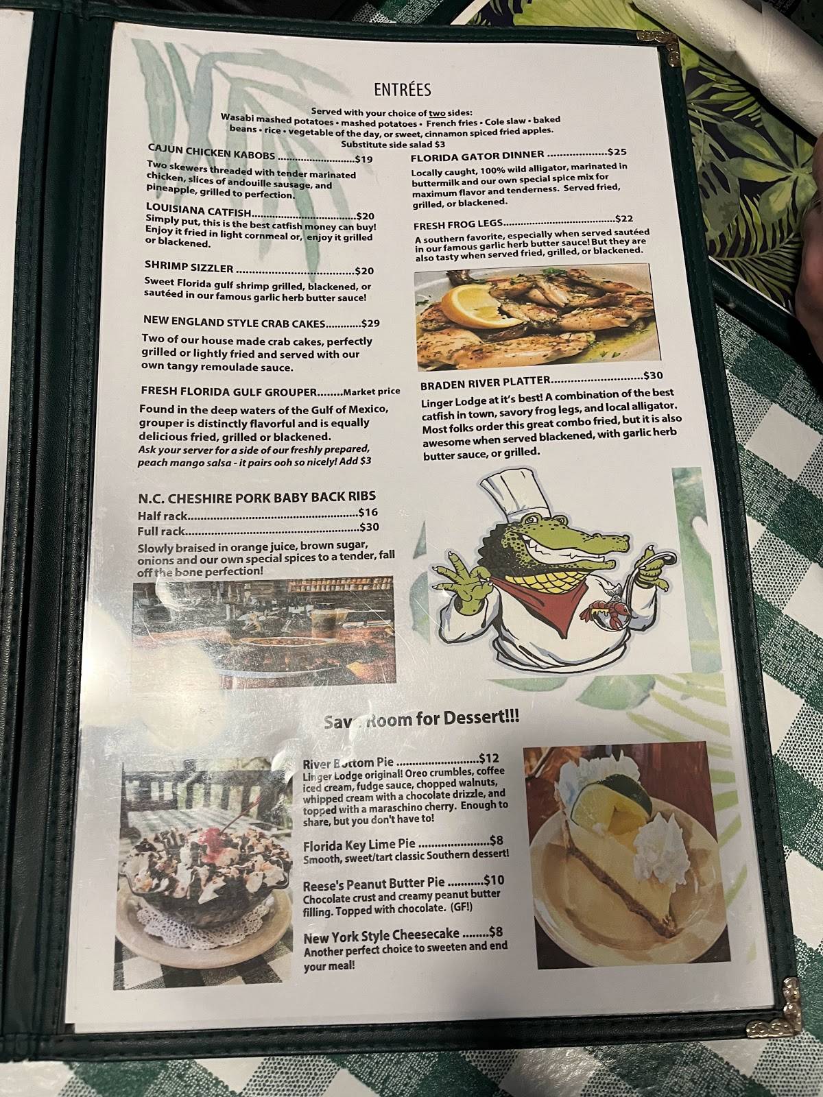 Menu at Linger Lodge Restaurant, Bradenton