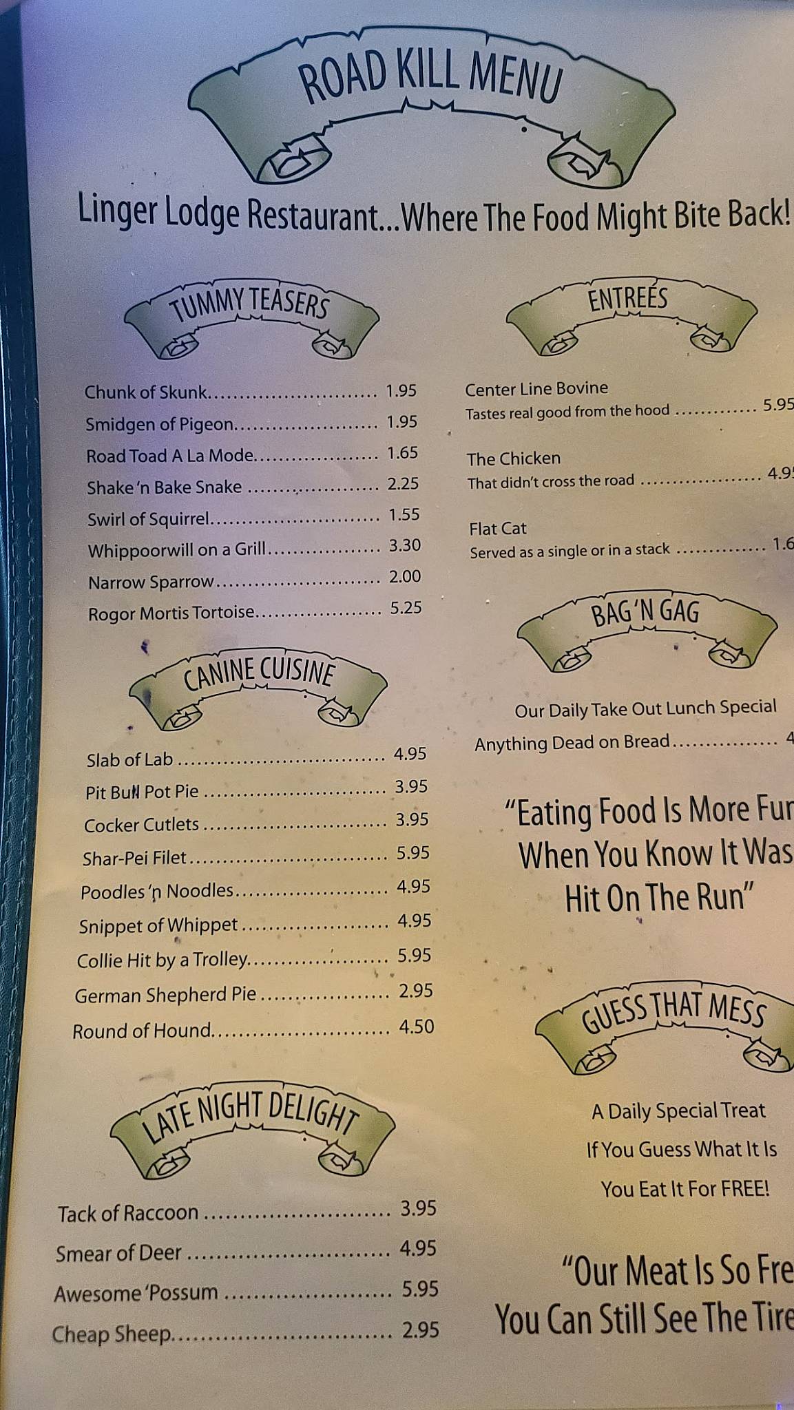 Menu at Linger Lodge Restaurant, Bradenton