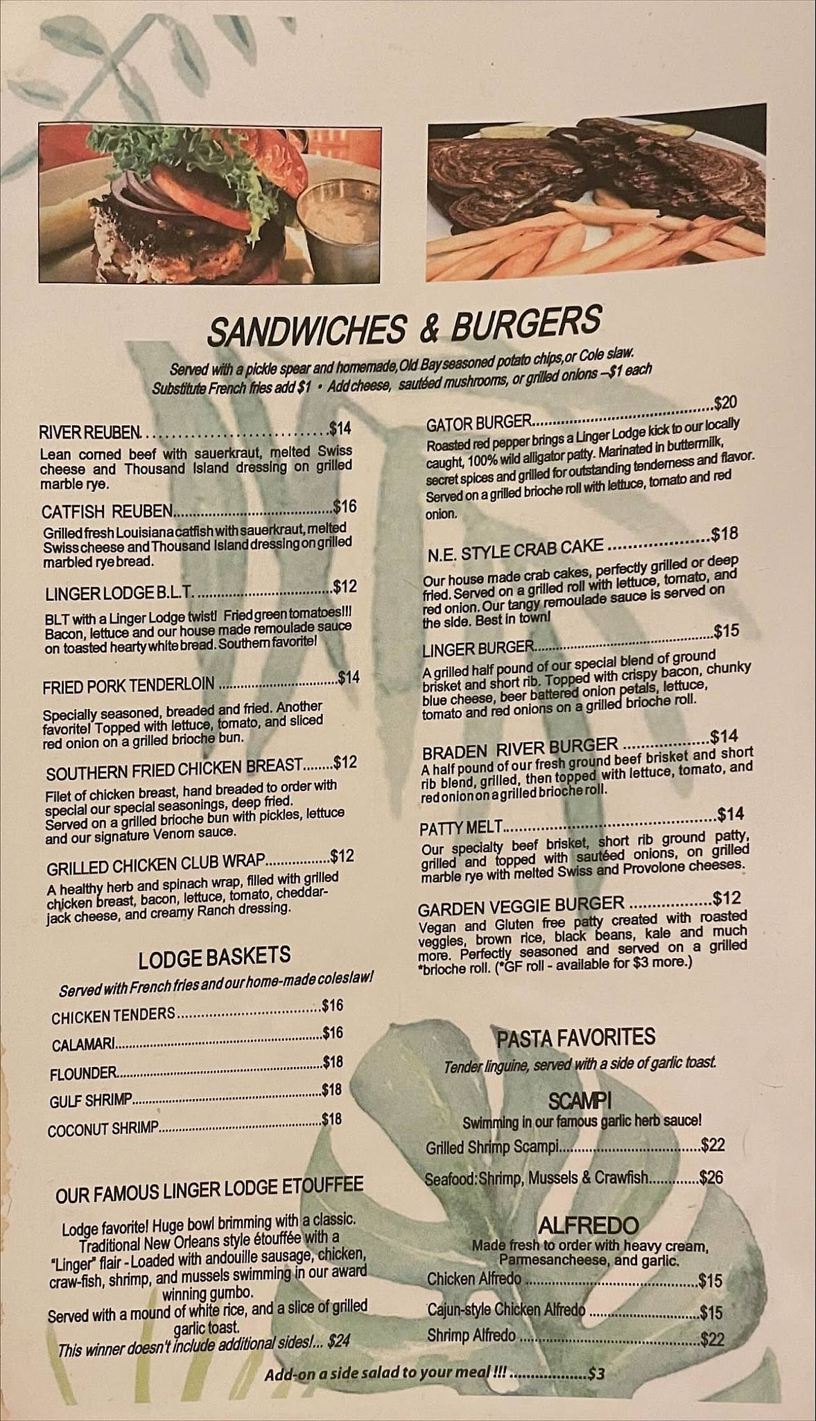 Menu at Linger Lodge Restaurant, Bradenton