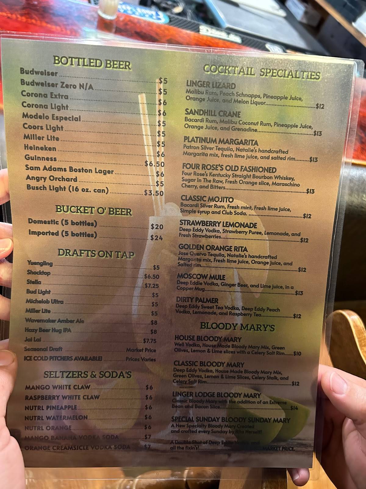 Menu at Linger Lodge Restaurant, Bradenton