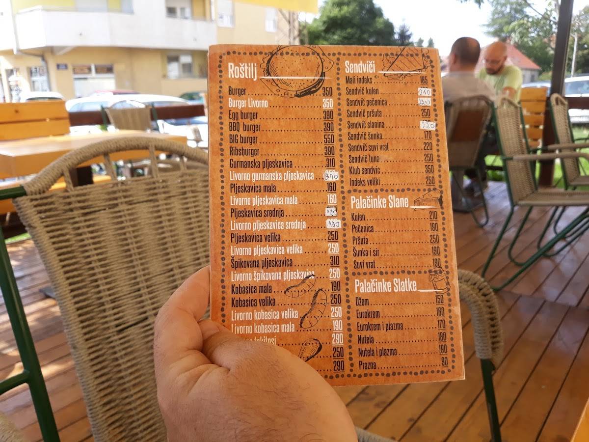 Menu at Livorno restaurant, Novi Sad, Bulevar patrijarha Pavla 12