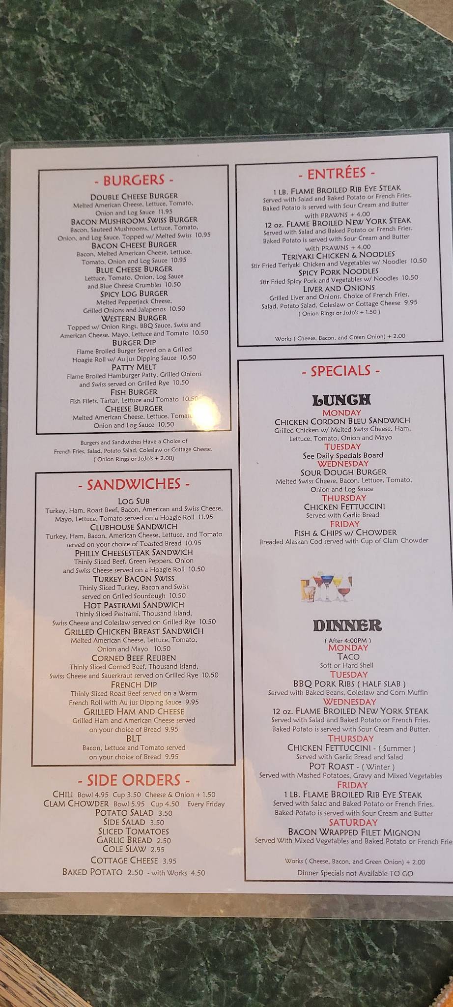 Menu at Log Cabin Bar & Grill, Lacey