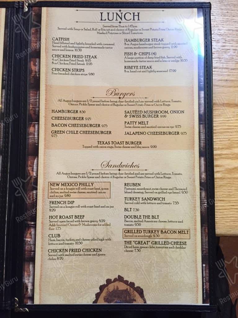 Menu at Log Cabin Restaurant, Ruidoso, Mechem Dr