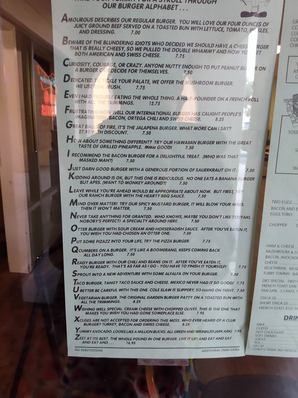 Menu at Tom's restaurant, Lompoc, 115 E College Ave #13
