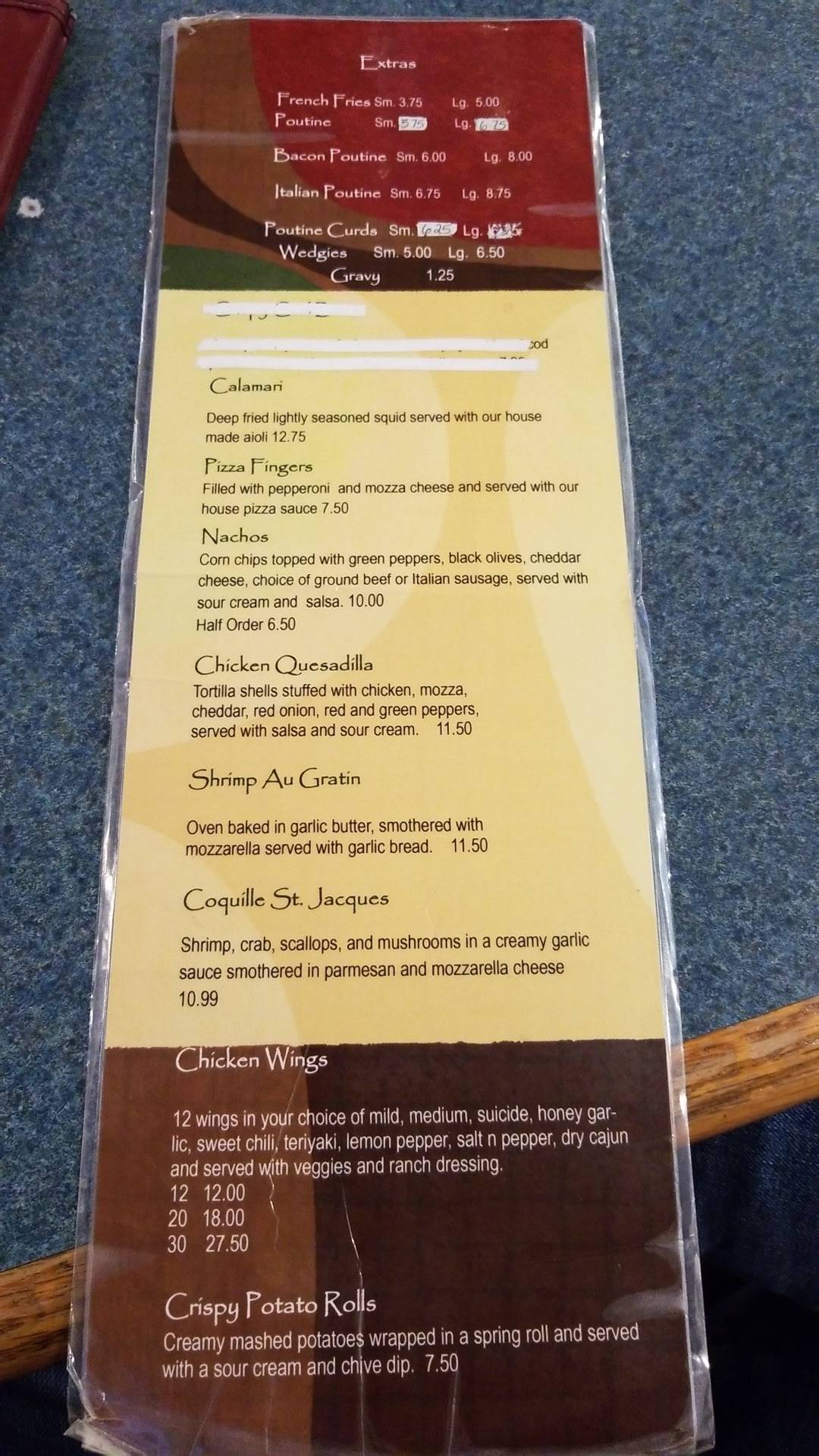 Menu at Longlac Pizzeria, Longlac
