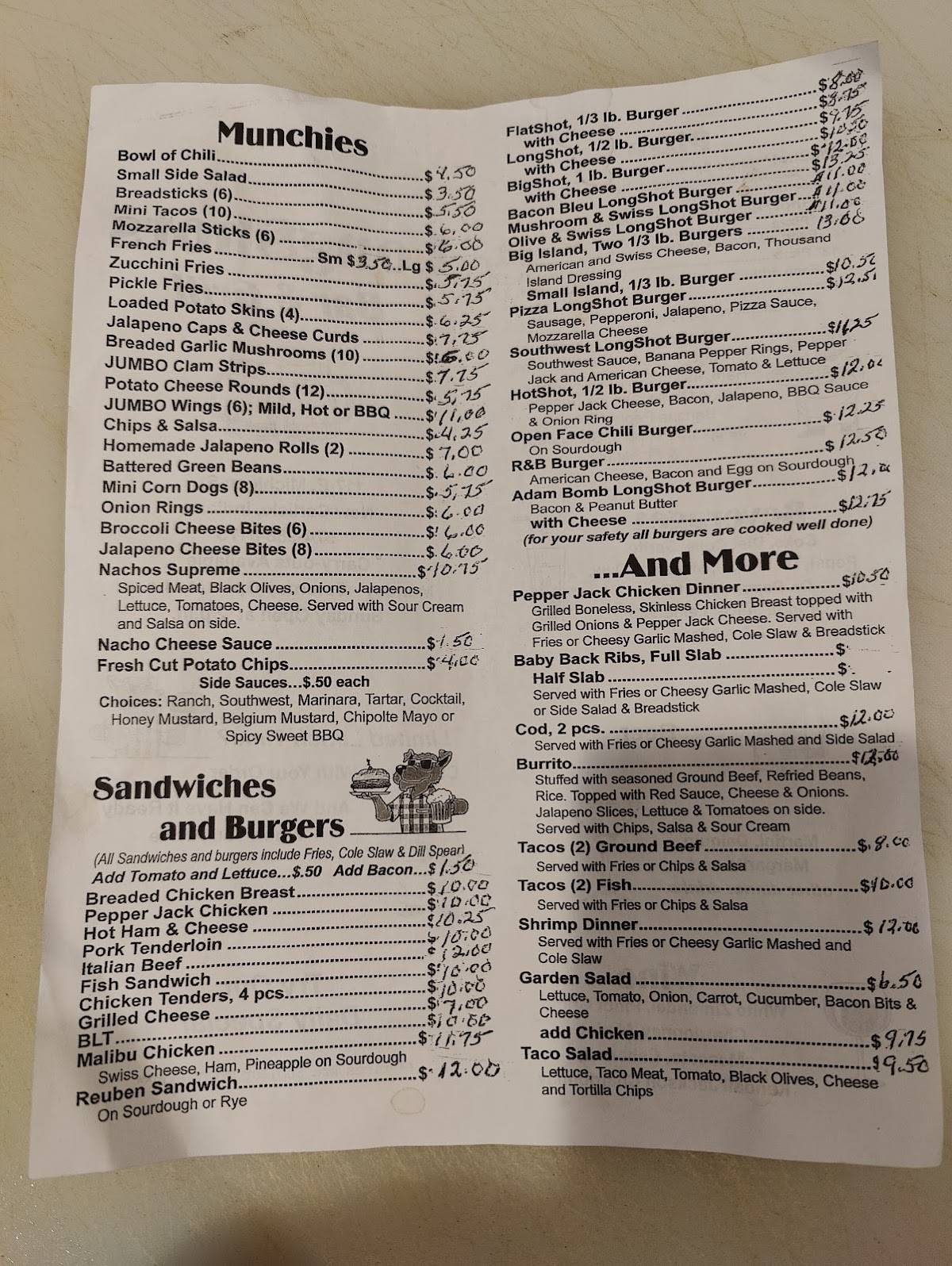 Menu at Longshots Bar and Grill, New Carlisle