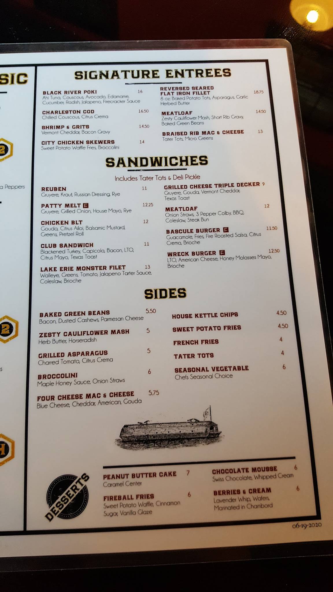 Menu at The Shipyards restaurant, Lorain