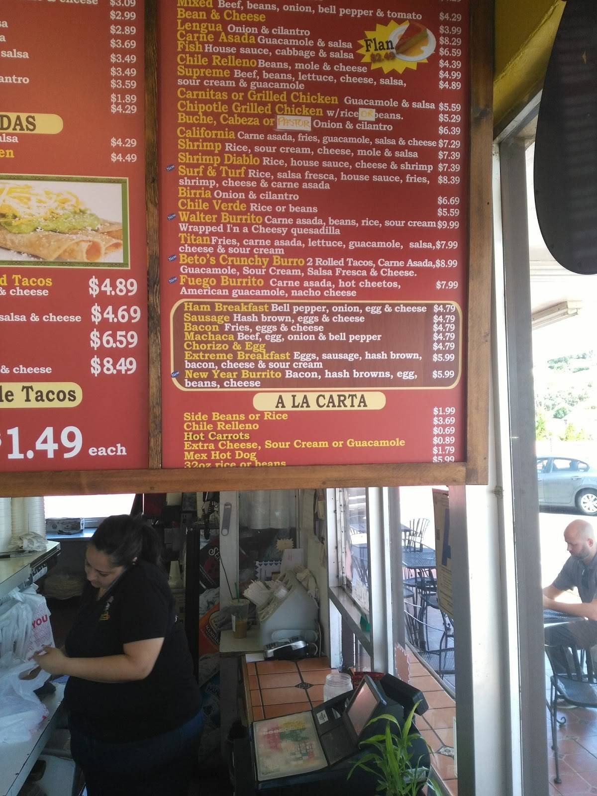Menu at Los Chavos restaurant, El Cajon