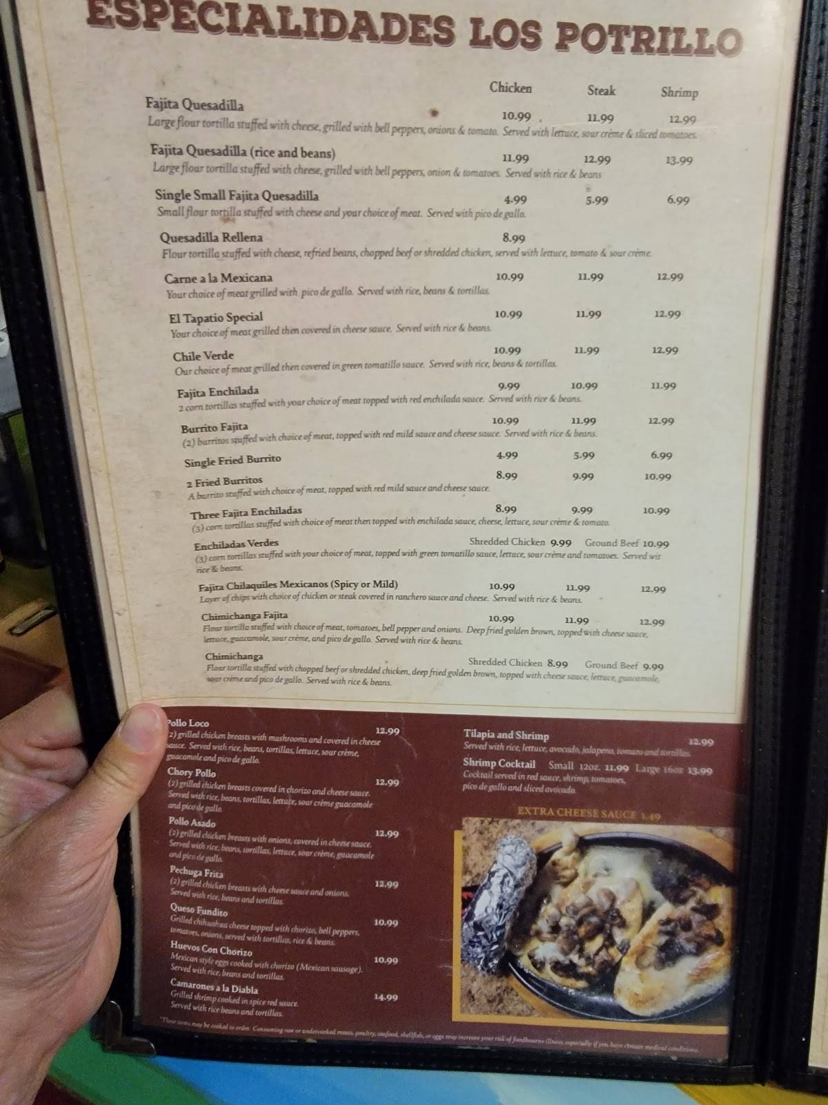 Menu at Los Potrillos Mexican Restaurant, Jennings