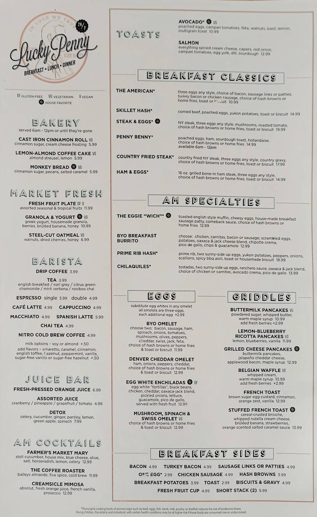 Menu at Lucky Penny at Green Valley Ranch cafe, Henderson